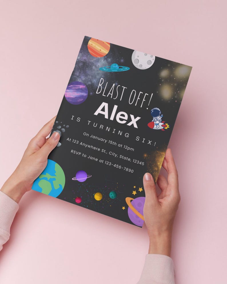 Editable Space Themed Invitation, Birthday Invite, Astronaut Children's ...