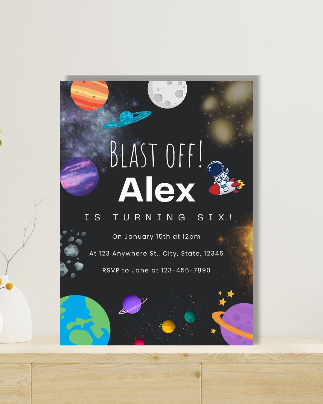 Editable Space Themed Invitation, Birthday Invite, Astronaut Children's ...