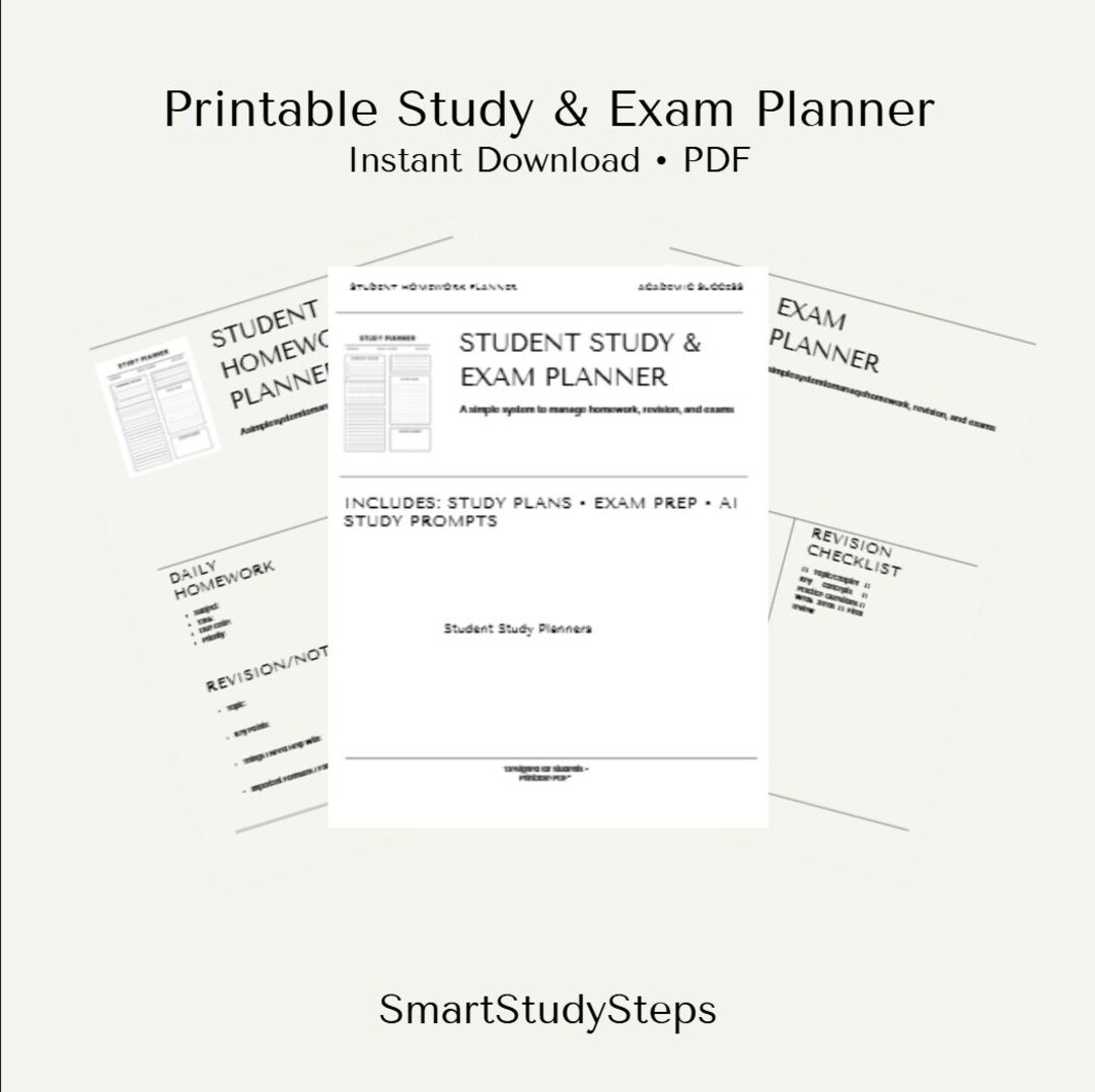 Student Study and Exam Planner | Printable PDF | Homework, Revision and ...