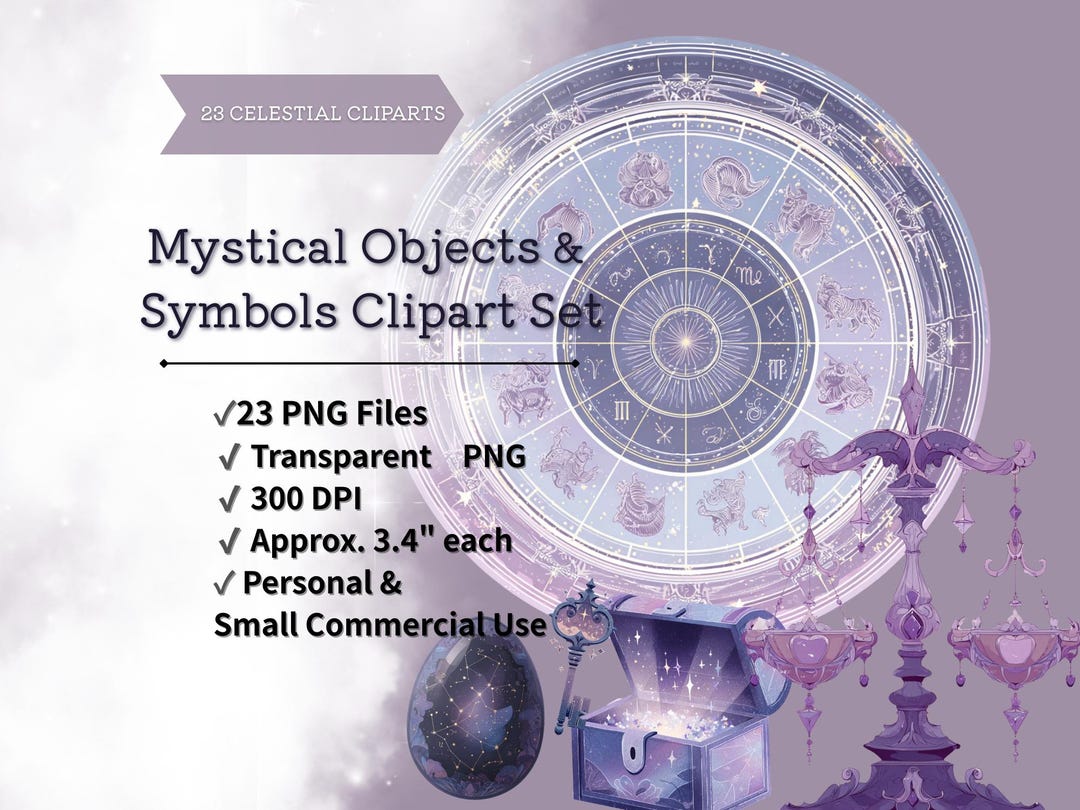 Mystical Objects & Symbols Clipart Set, Celestial Magical PNG Elements ...