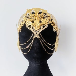 FREYA'S HELM Gold Headpiece Tiara Headband Mask Viking Costume Forest ...