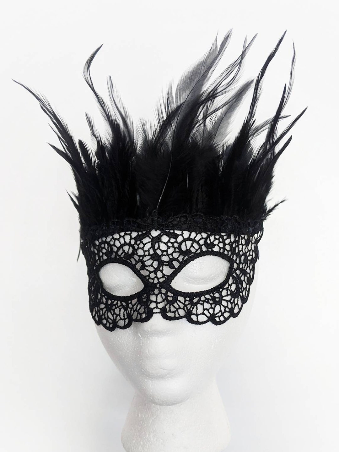 Feathered Lace Masquerade Mask Party Masque - Etsy