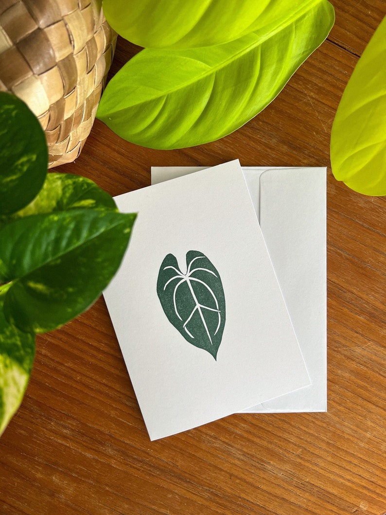 Plant Notecards | Plant Leaf Greeting Card 5x7 | Set of 3 | Hand Carved ...