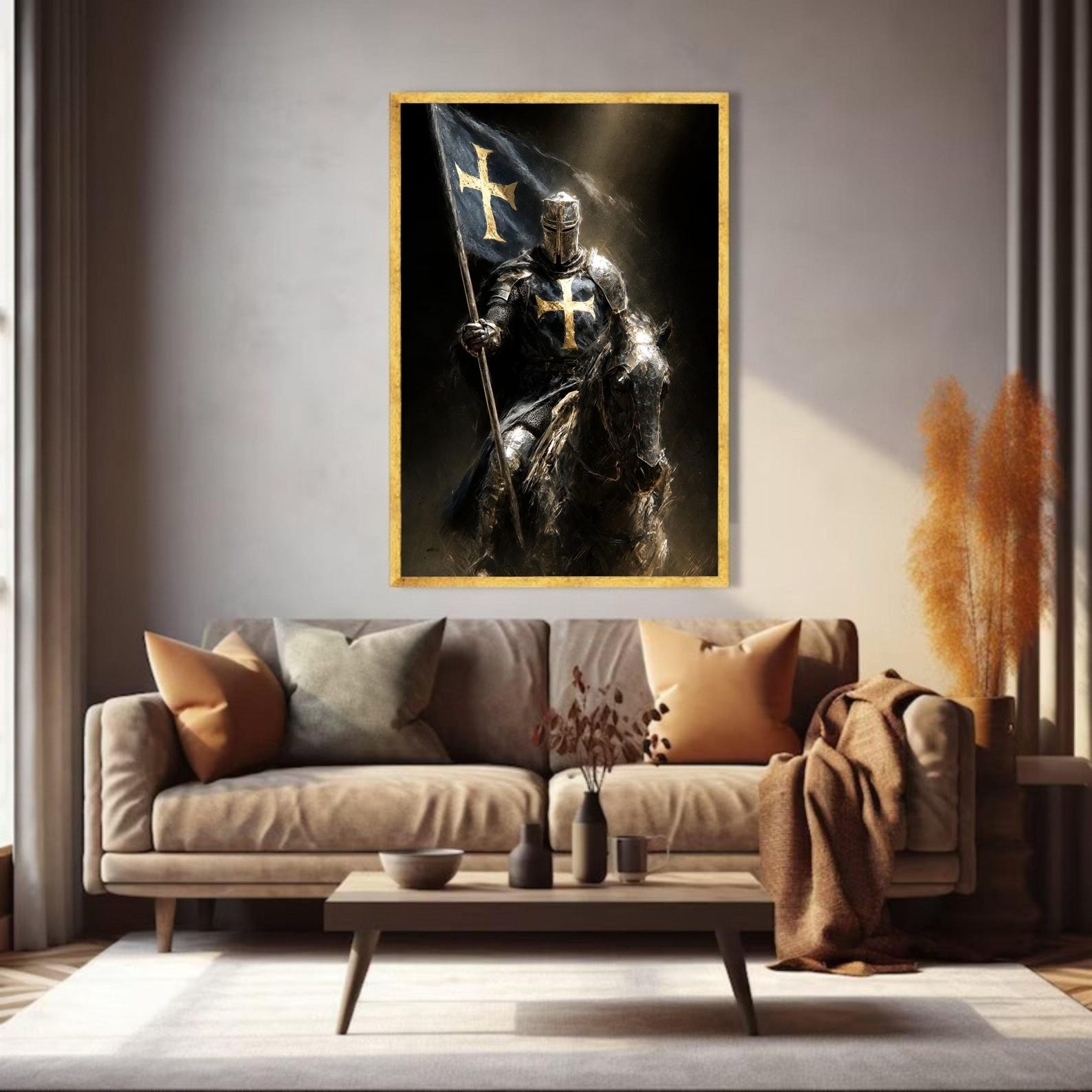 Templar Knight Canvas Art, Medieval Crusader on Horseback, Large Canvas ...
