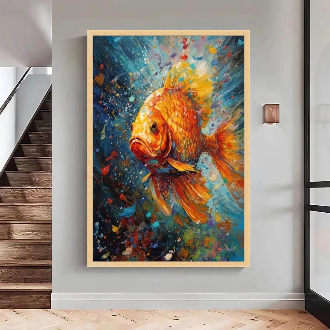 Vibrant Orange Goldfish Canvas, Color Splash Wall Art, Abstract ...
