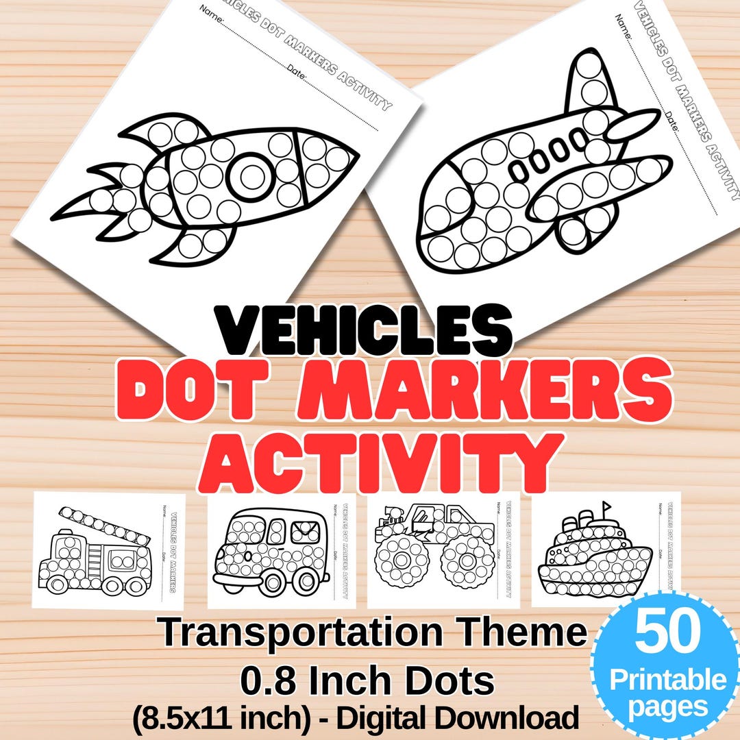 Vehicles Dot Marker Worksheets | Transportation Dauber Activity for ...