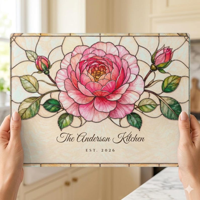 Personalized Stained Glass Rose Cutting Board, Custom Floral Kitchen ...
