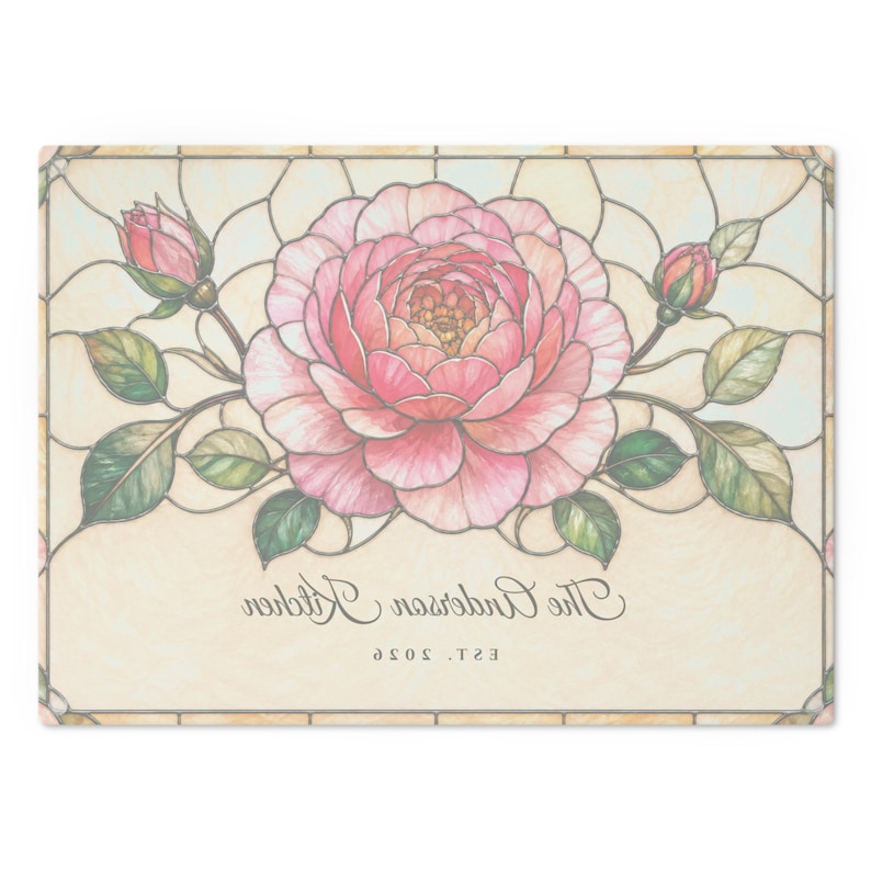 Personalized Stained Glass Rose Cutting Board, Custom Floral Kitchen ...