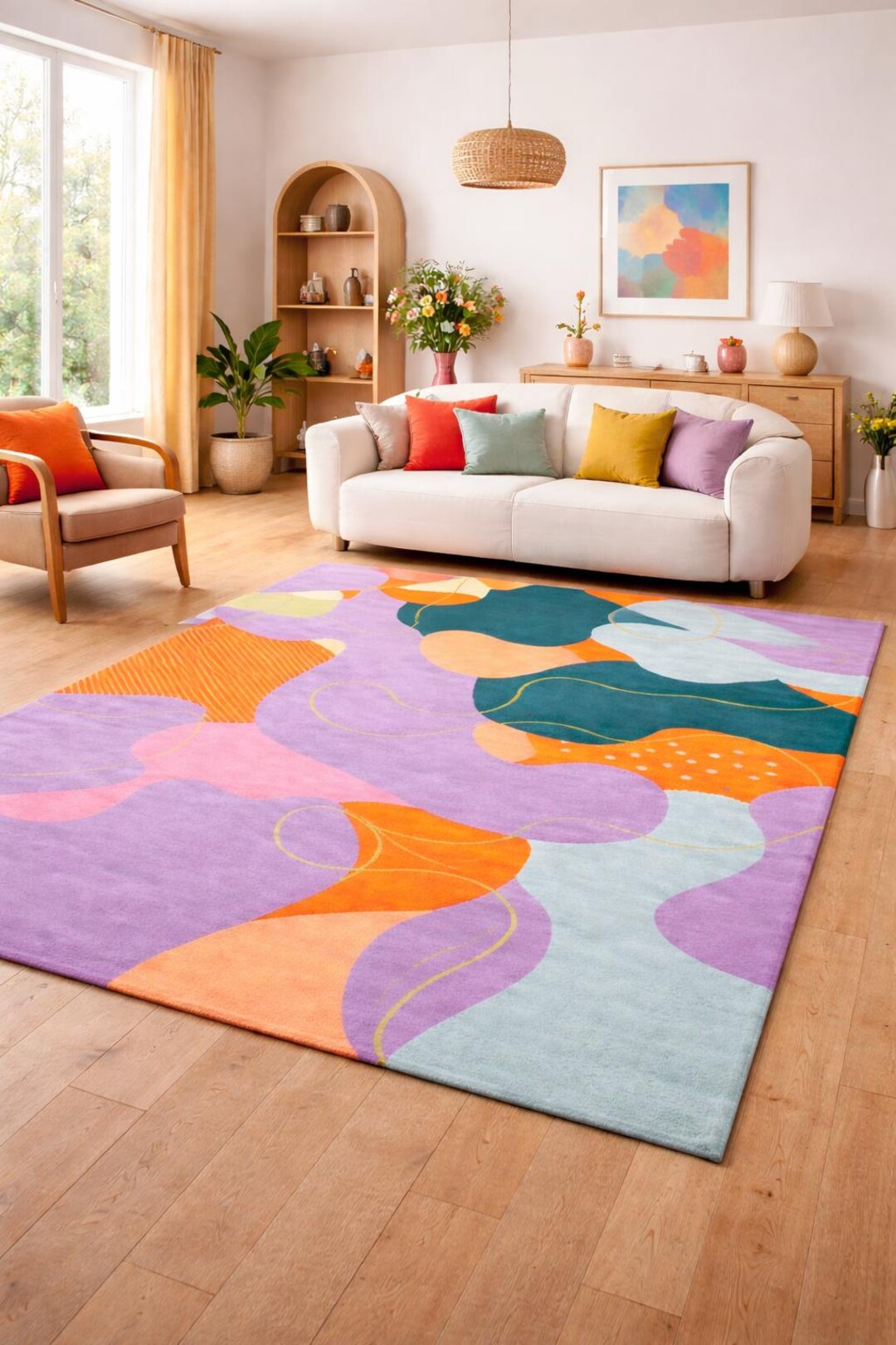 Colorful Abstract Area Rug – Lavender Modern Art Hand Tufted Wool ...