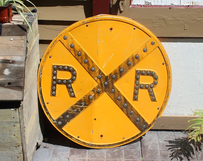 Antique Railroad Crossing Round Steel Sign With Reflector Marbles - Etsy