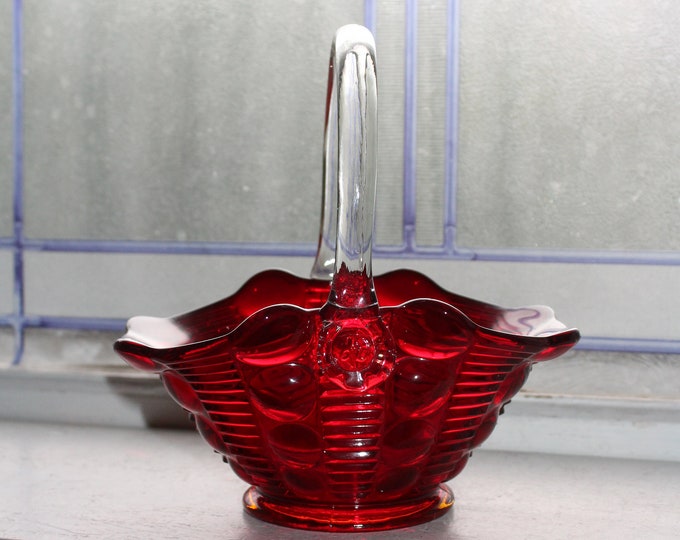Vintage Ruby Red Art Glass Basket by Jim Dunlavy - Etsy