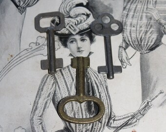 Skeleton Key Fabric Stylized Antique Keys on Black Small 2.5 by Thin ...