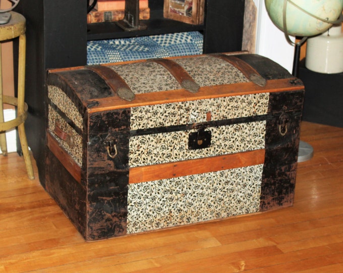 Antique Trunk 1800s Metal With Wood Straps Dome Top Farmhouse Decor - Etsy