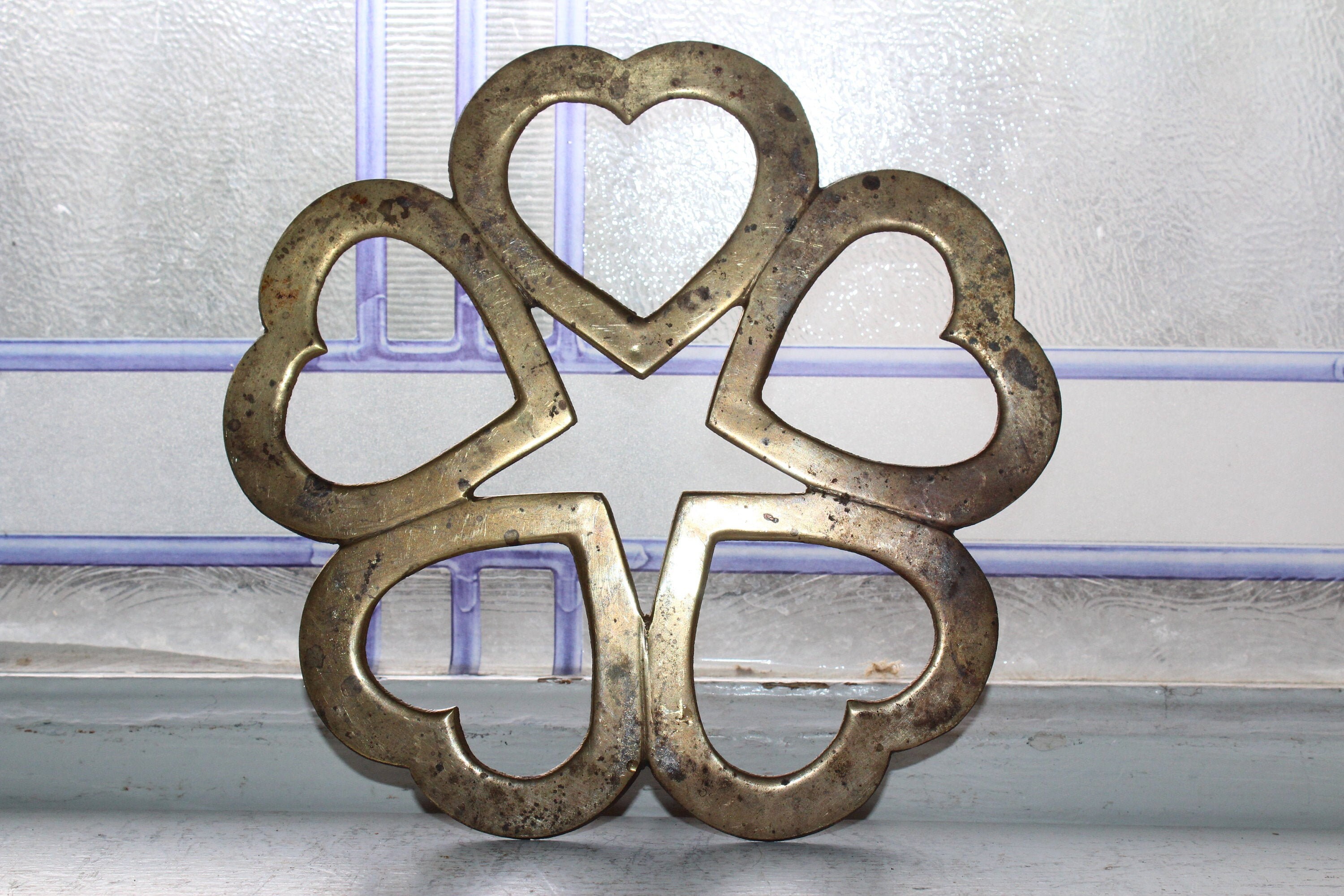 Vintage Brass Hearts Trivet Rustic Farmhouse Decor