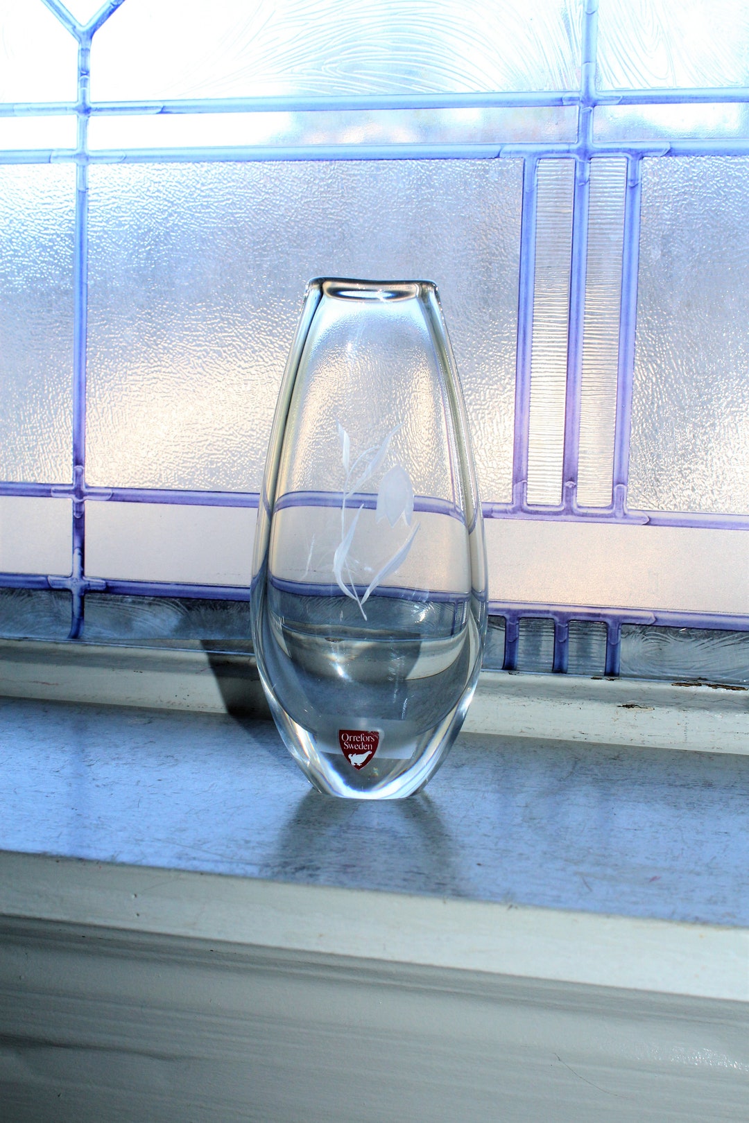 Orrefors Crystal Bud Vase Vintage Swedish Glass With Etched Flowers - Etsy