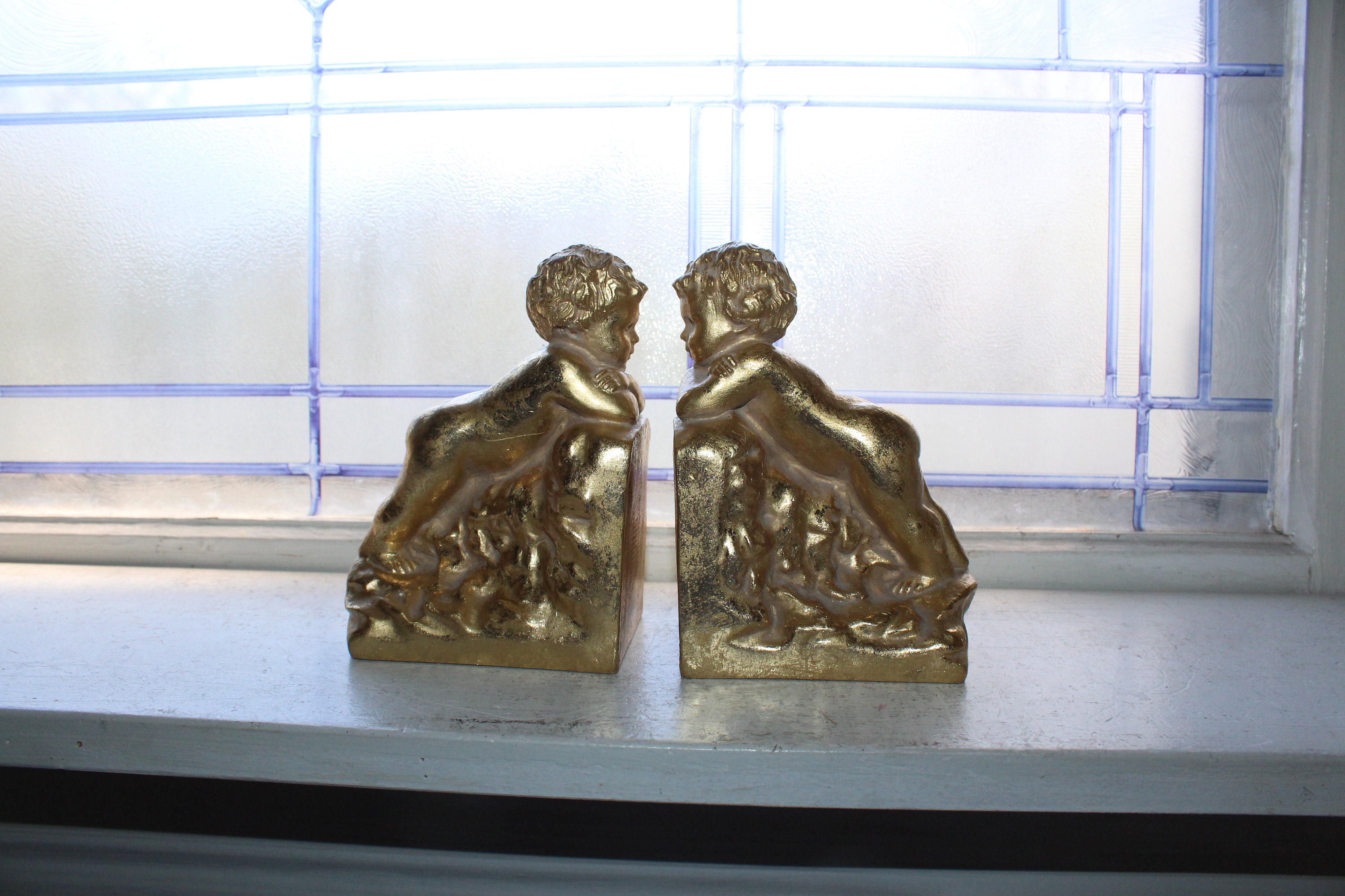 Gold Cherub Angel Bookends Pair