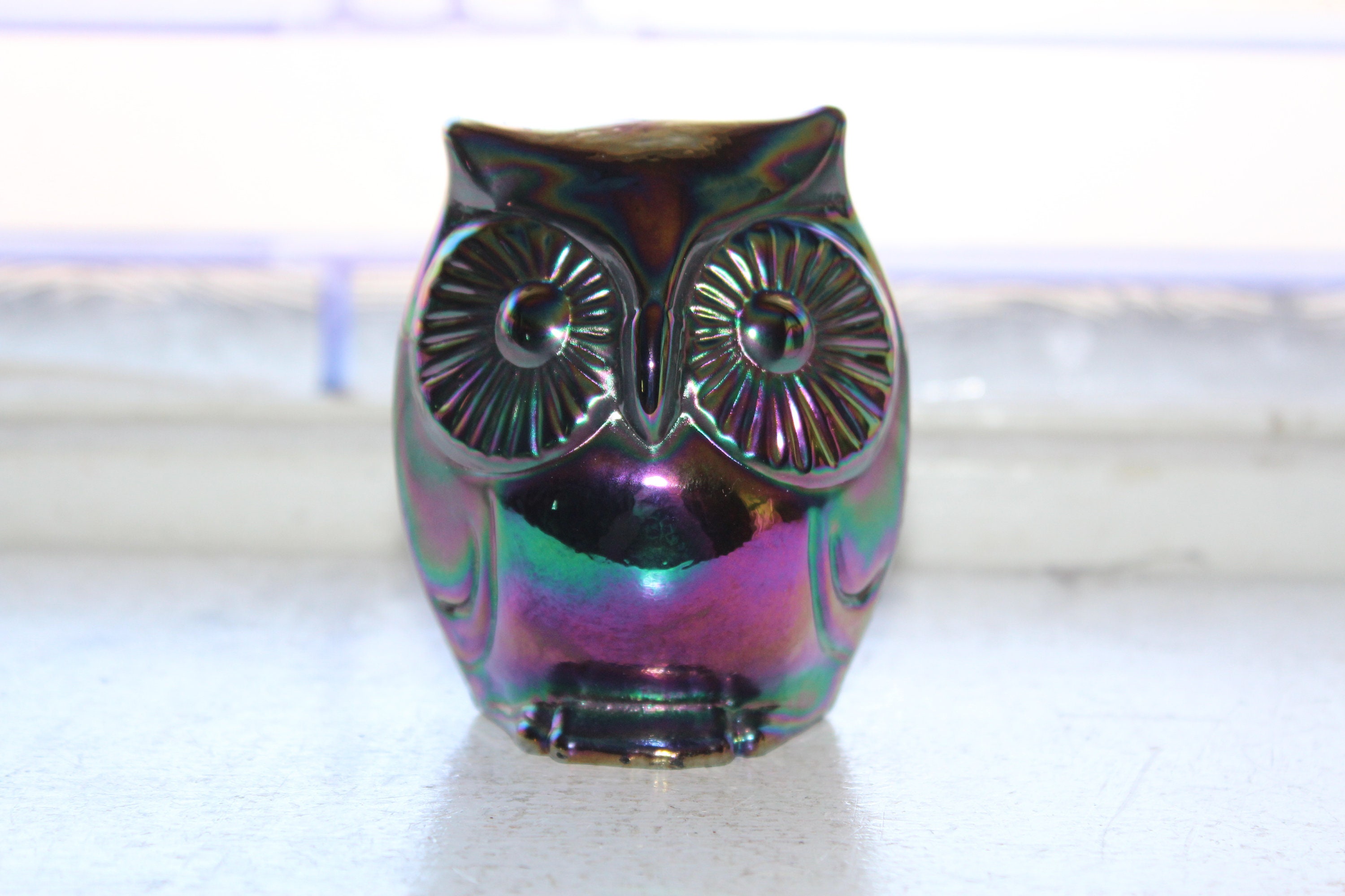 Vintage Fenton Owl Figurine Amethyst Purple Carnival Glass