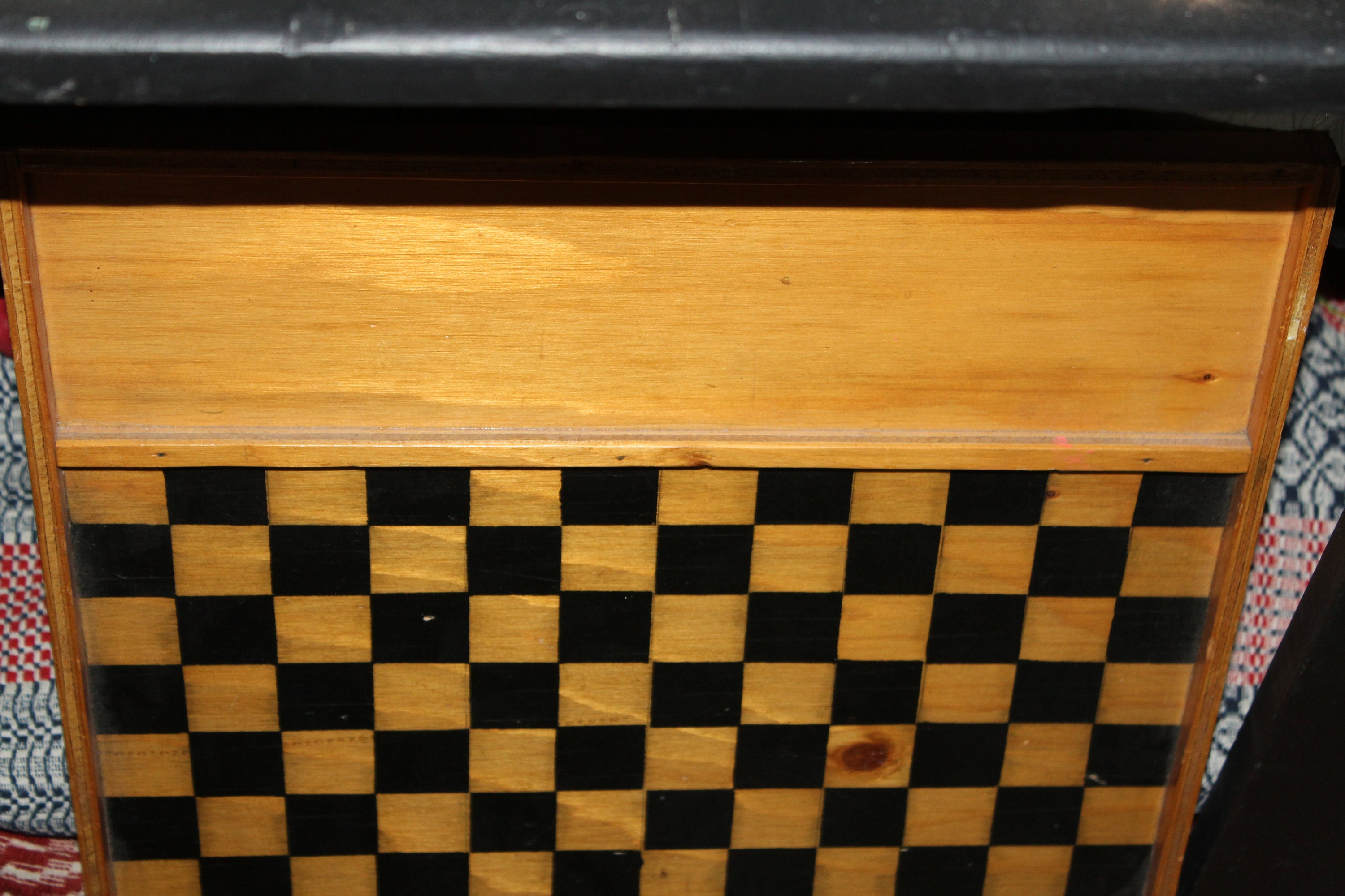 Primitive Wooden Checkers Game Board Handmade Vintage 1950s