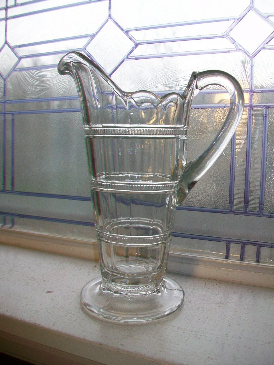 Elegant Art Deco Glass Pitcher Vintage 1920s Large Martini Pitcher