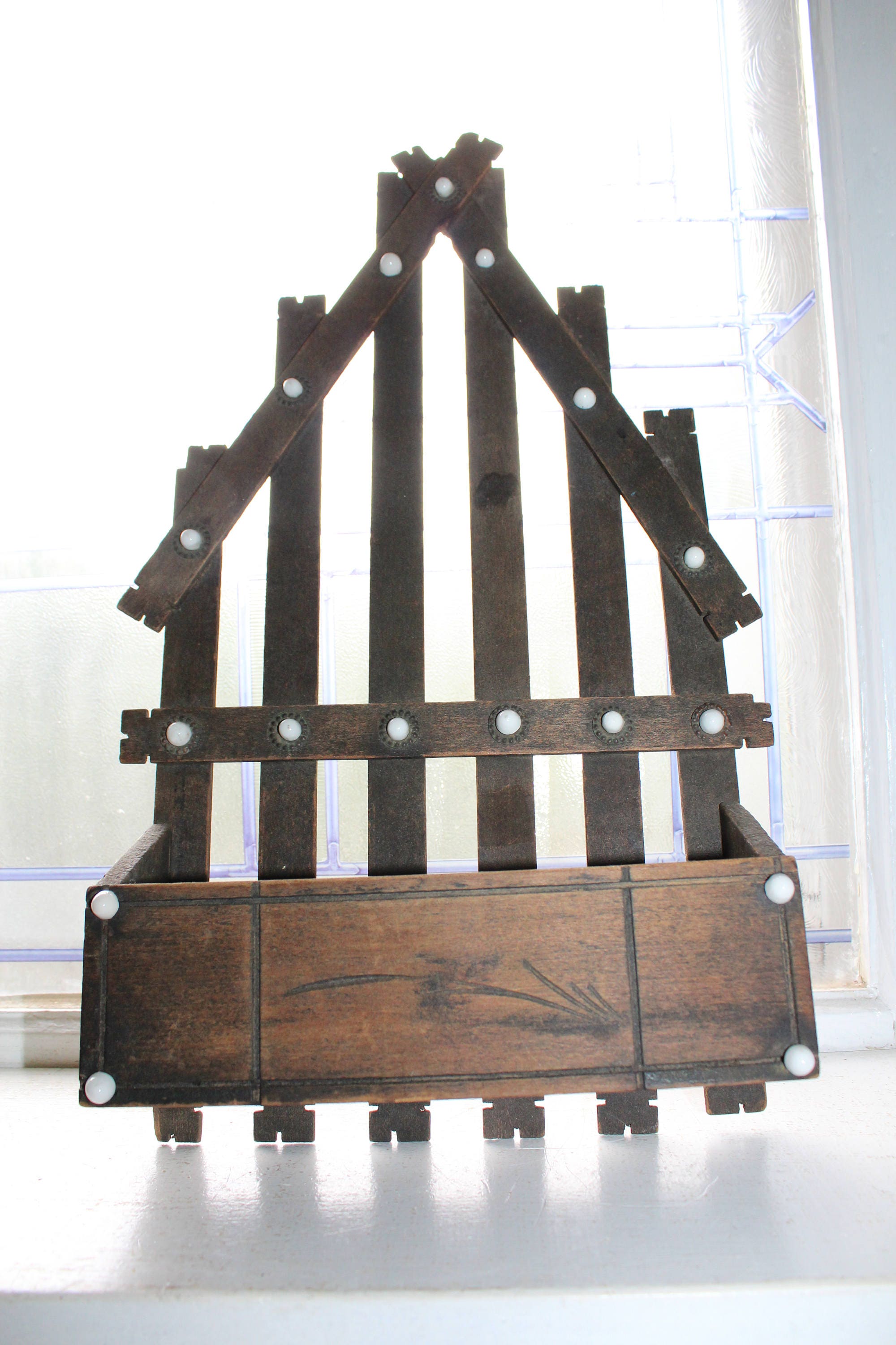 Antique Wall Box Wall Pocket Country Victorian Rustic Farmhouse Decor
