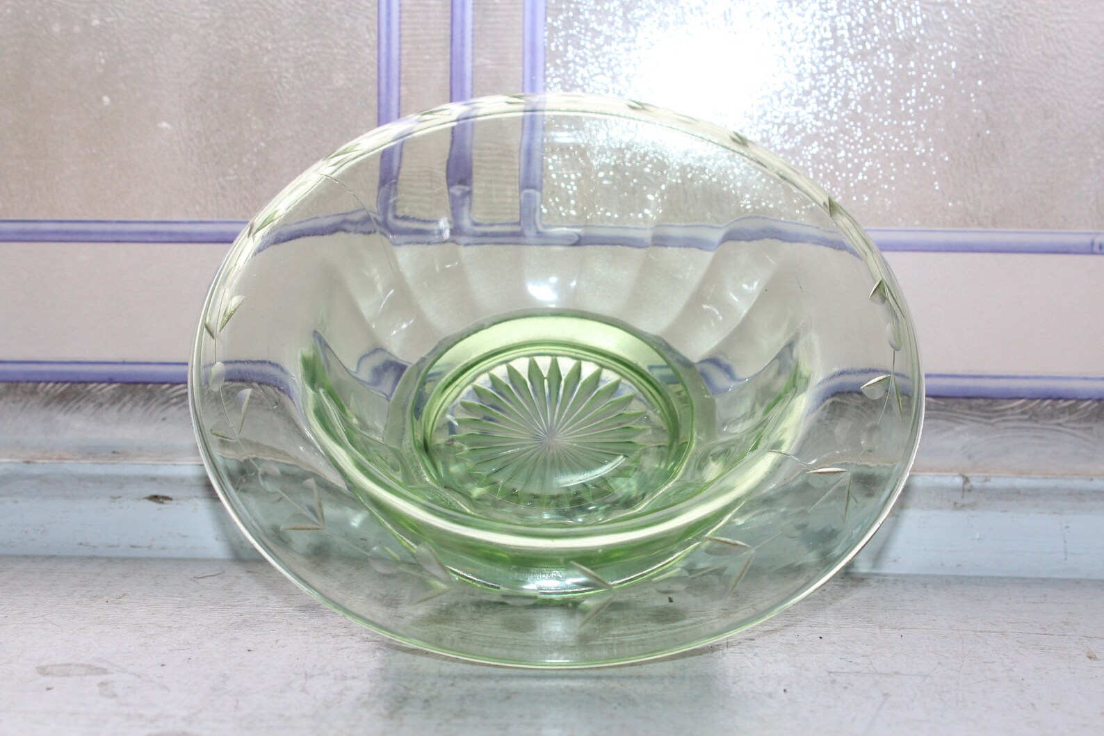 Vintage Green Depression Glass Compote Pedestal Candy Dish Rolled Rim ...