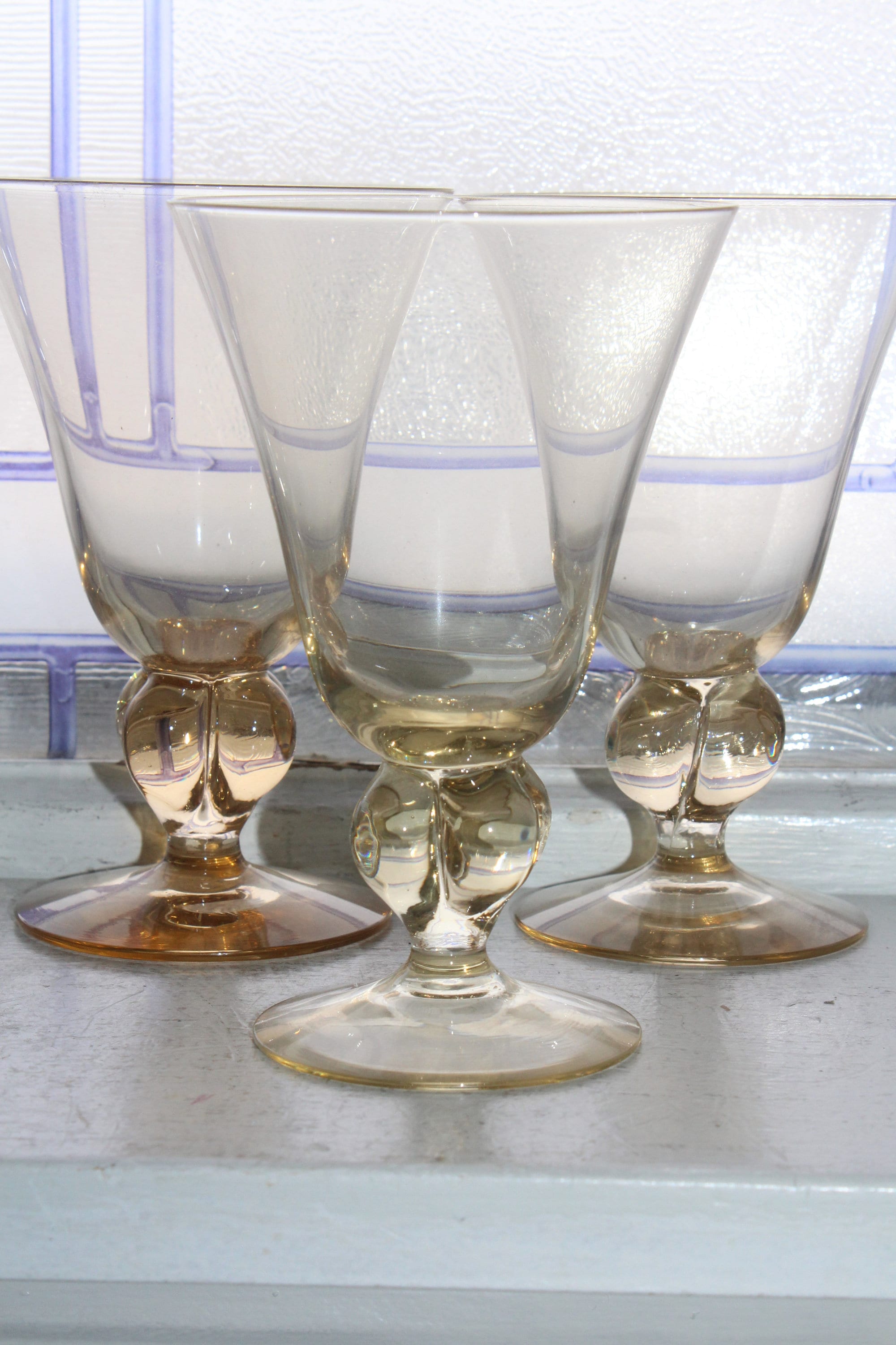 6 Amber Yellow Tiffin Glass Franciscan Water Goblets