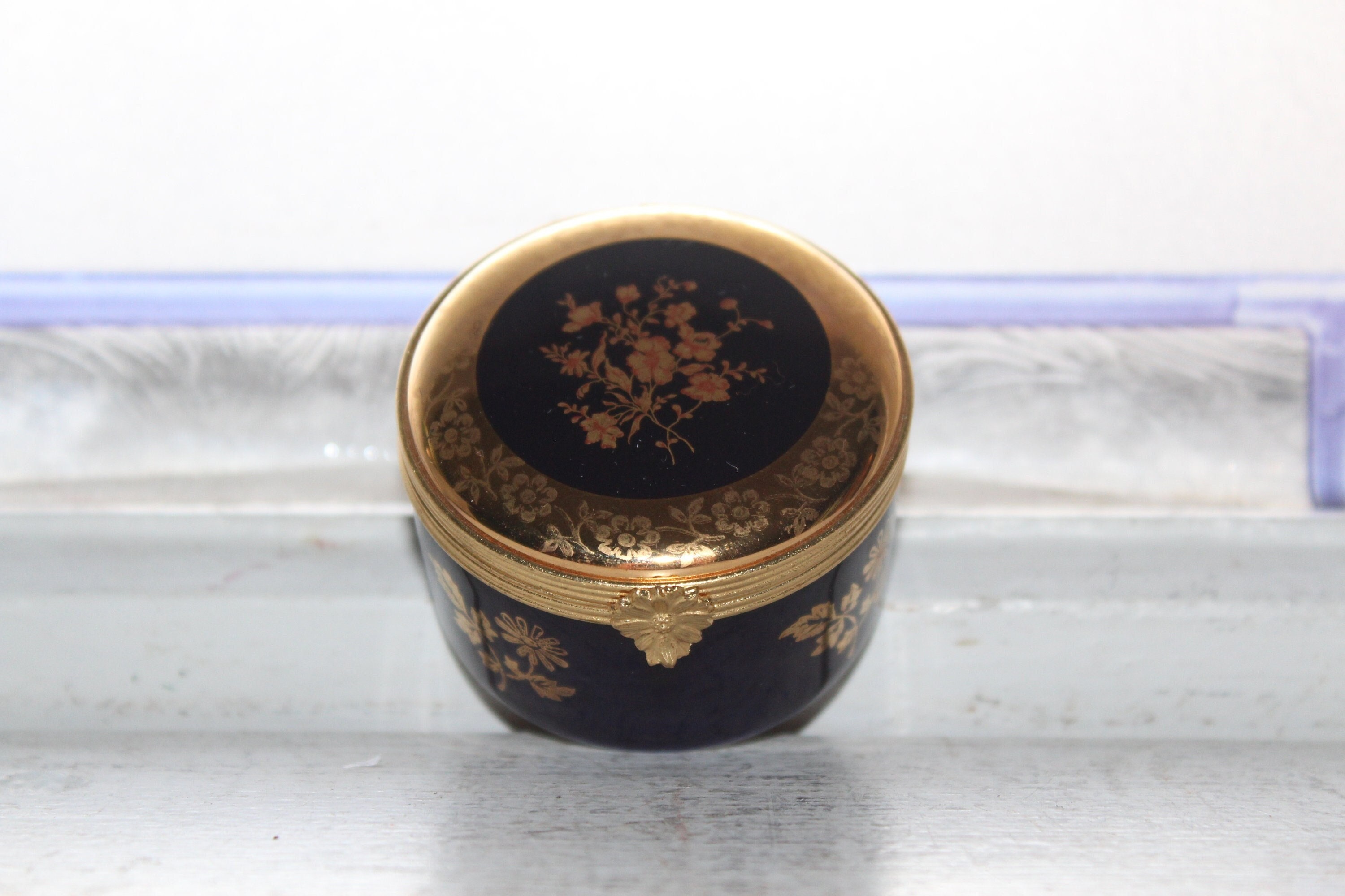 Vintage Limoges Castel Trinket Box Cobalt Blue with Gold Decoration