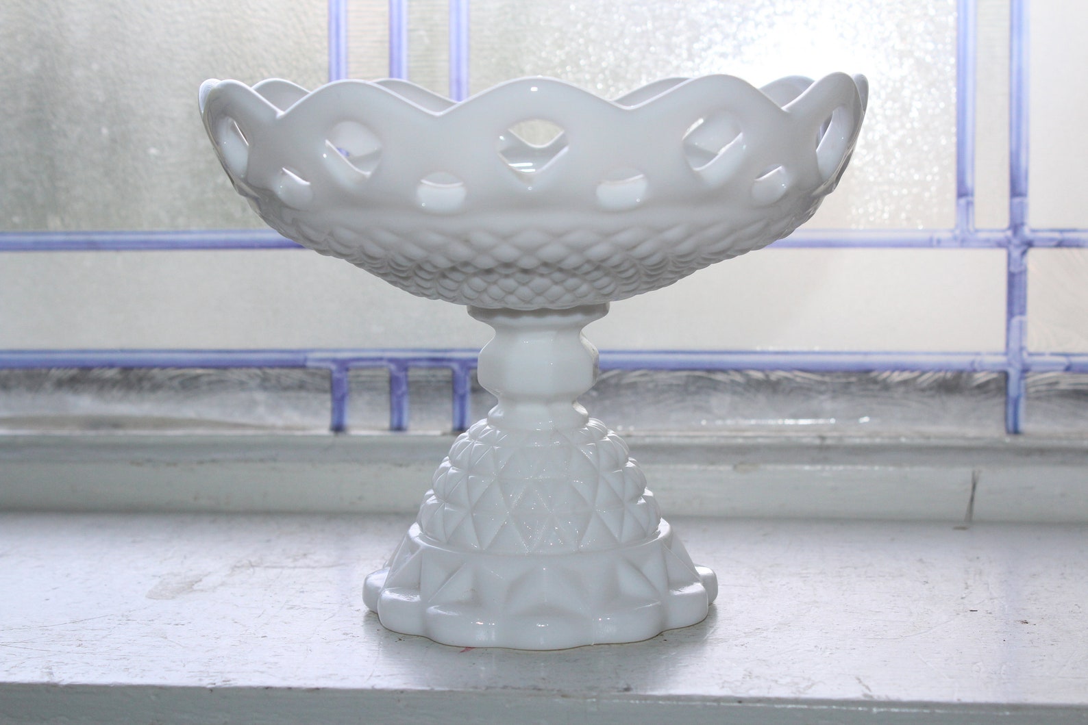 Vintage Imperial Milk Glass Lace Edge Compote - Etsy