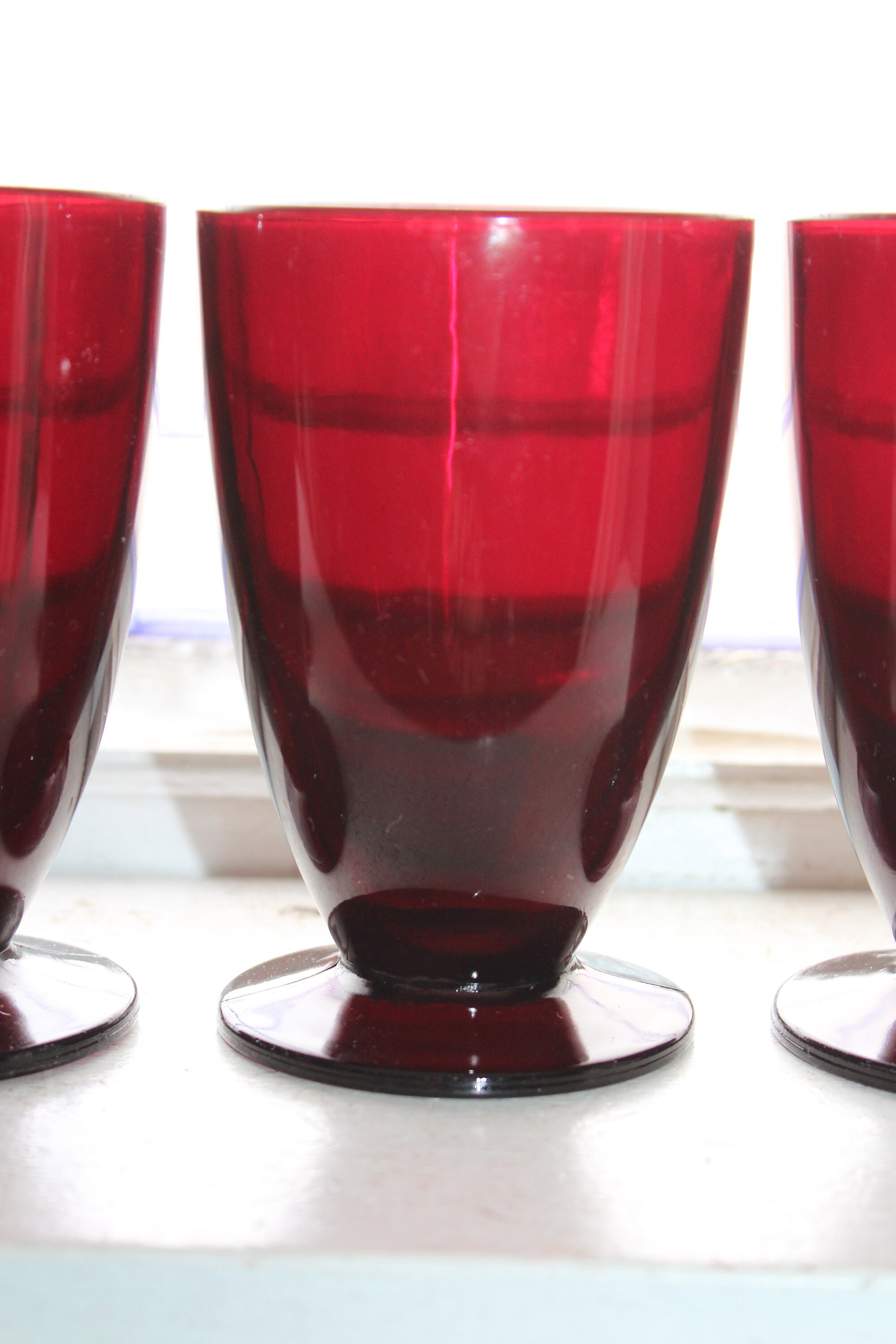 4 Royal Ruby Red Footed Goblets Vintage 1950s