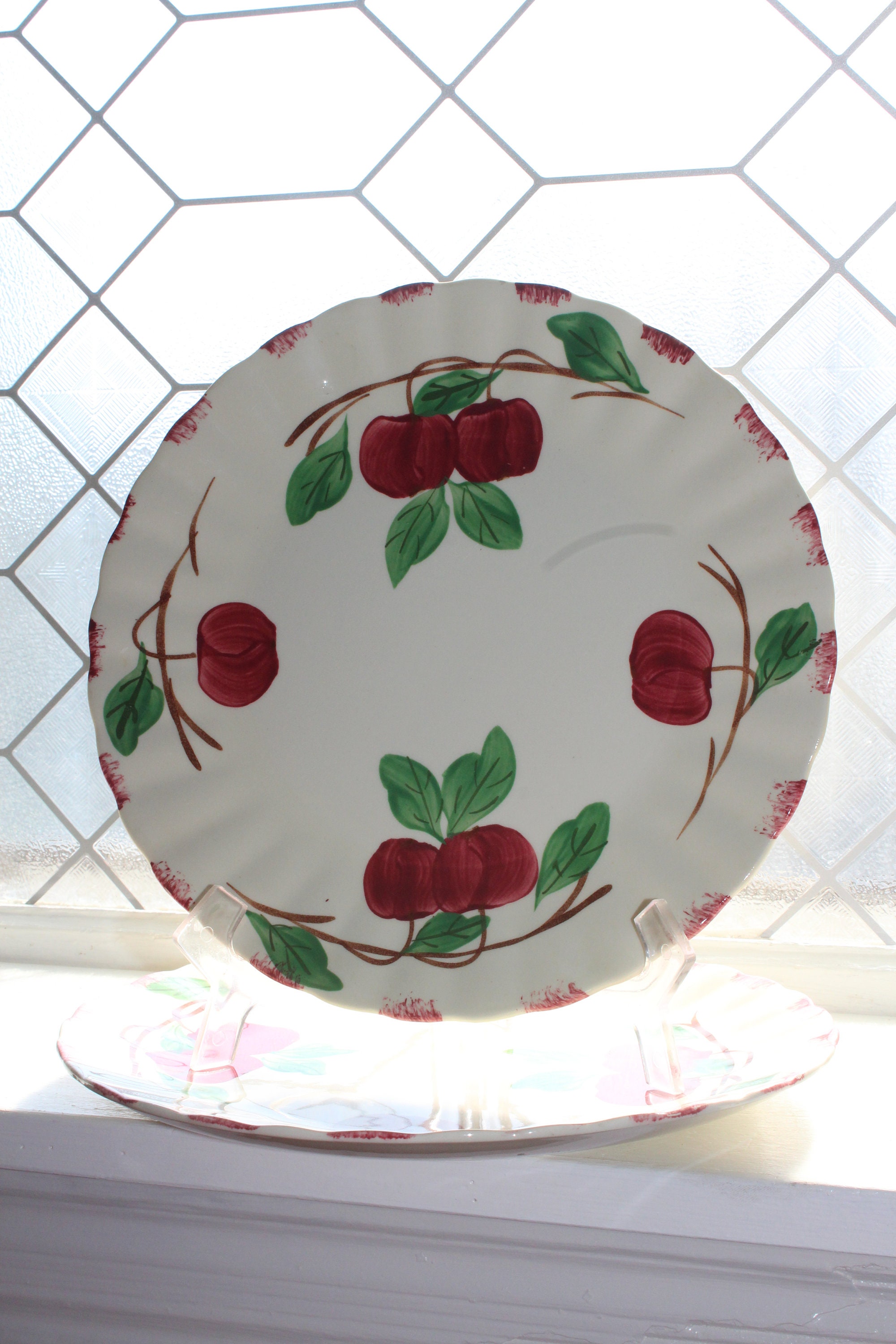 2 Blue Ridge Pottery Dinner Plates Autumn Apple Vintage 1940s