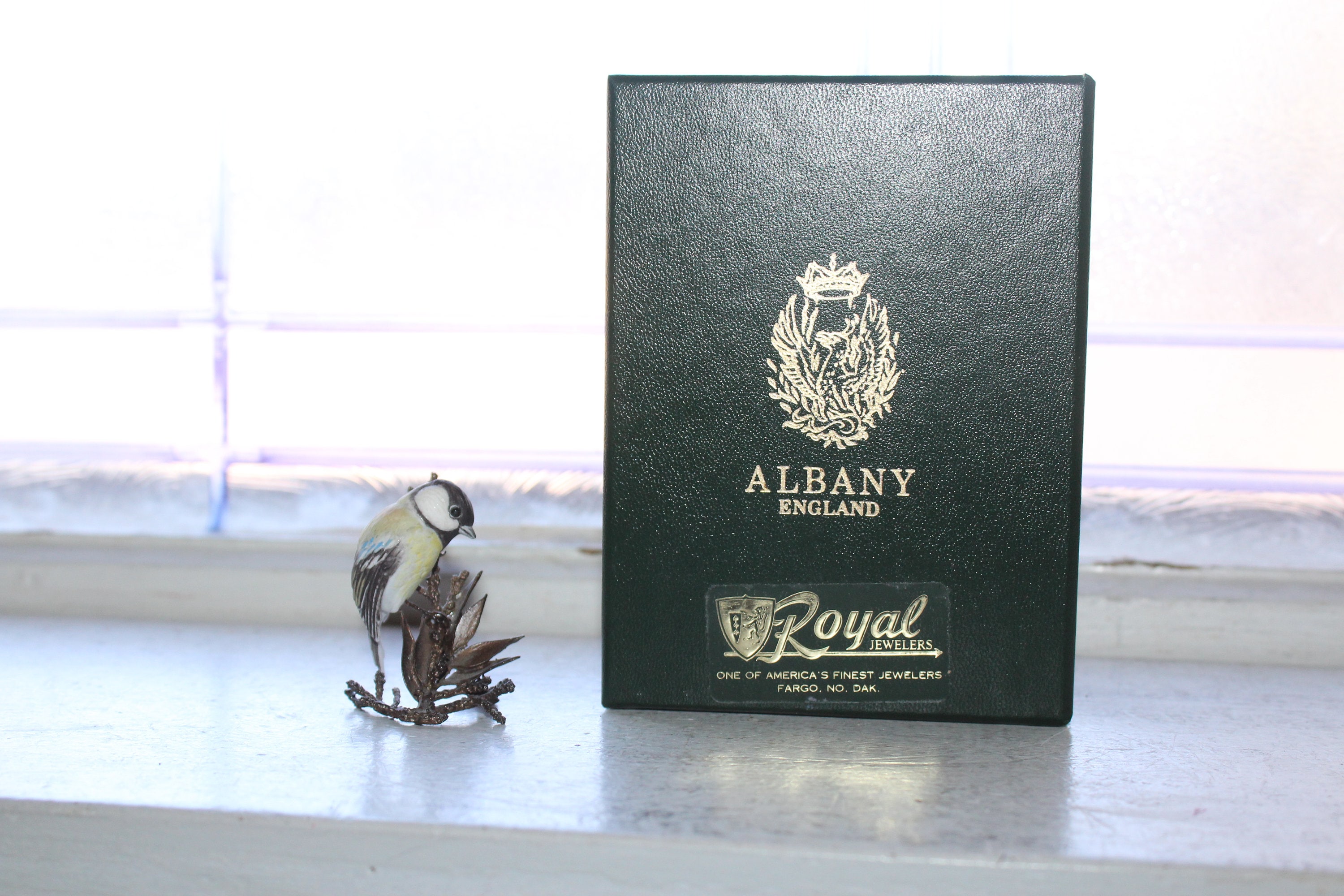 Vintage Albany England Bird Figurine Porcelain and Bronze with Box