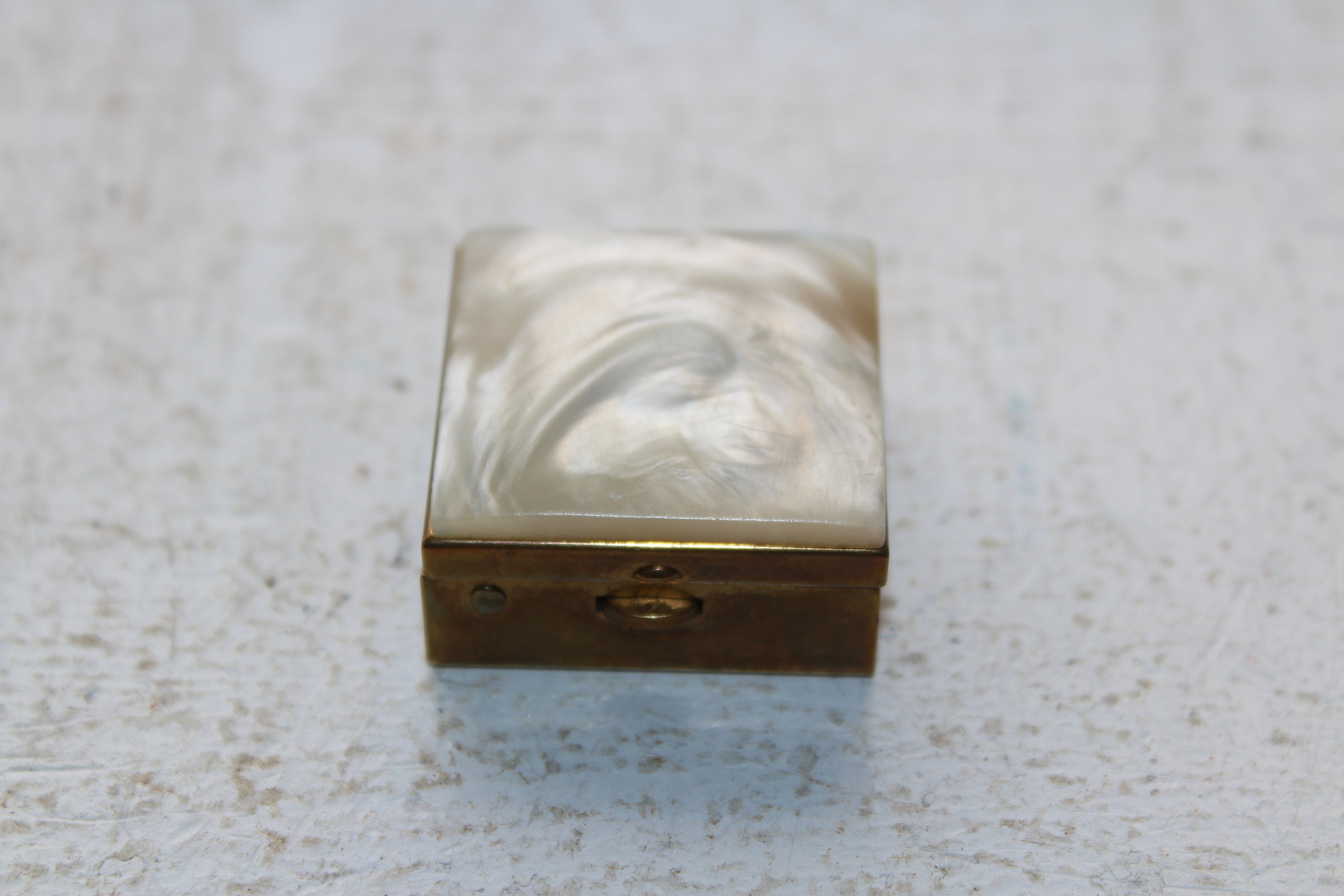 Vintage Pill Box Mother of Pearl and Brushed Brass