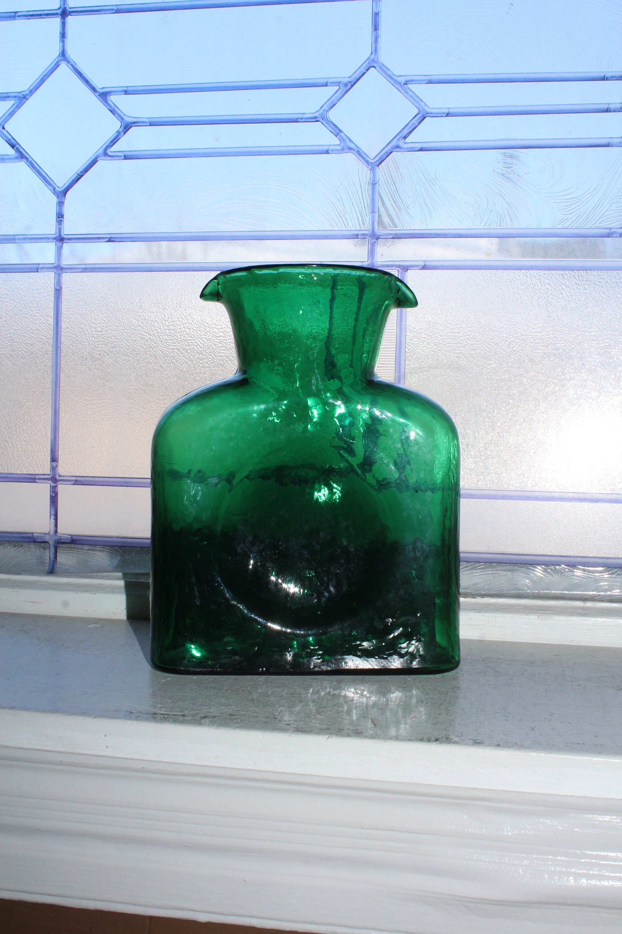 Vintage Blenko Vivid Emerald Green Carafe Double Spout