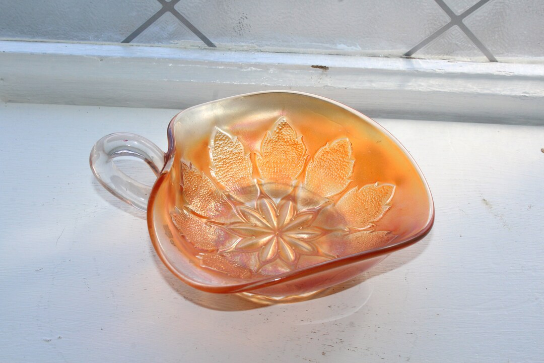 Vintage Dugan Leaf Rays Carnival Glass Handled Dish Nappy Marigold - Etsy