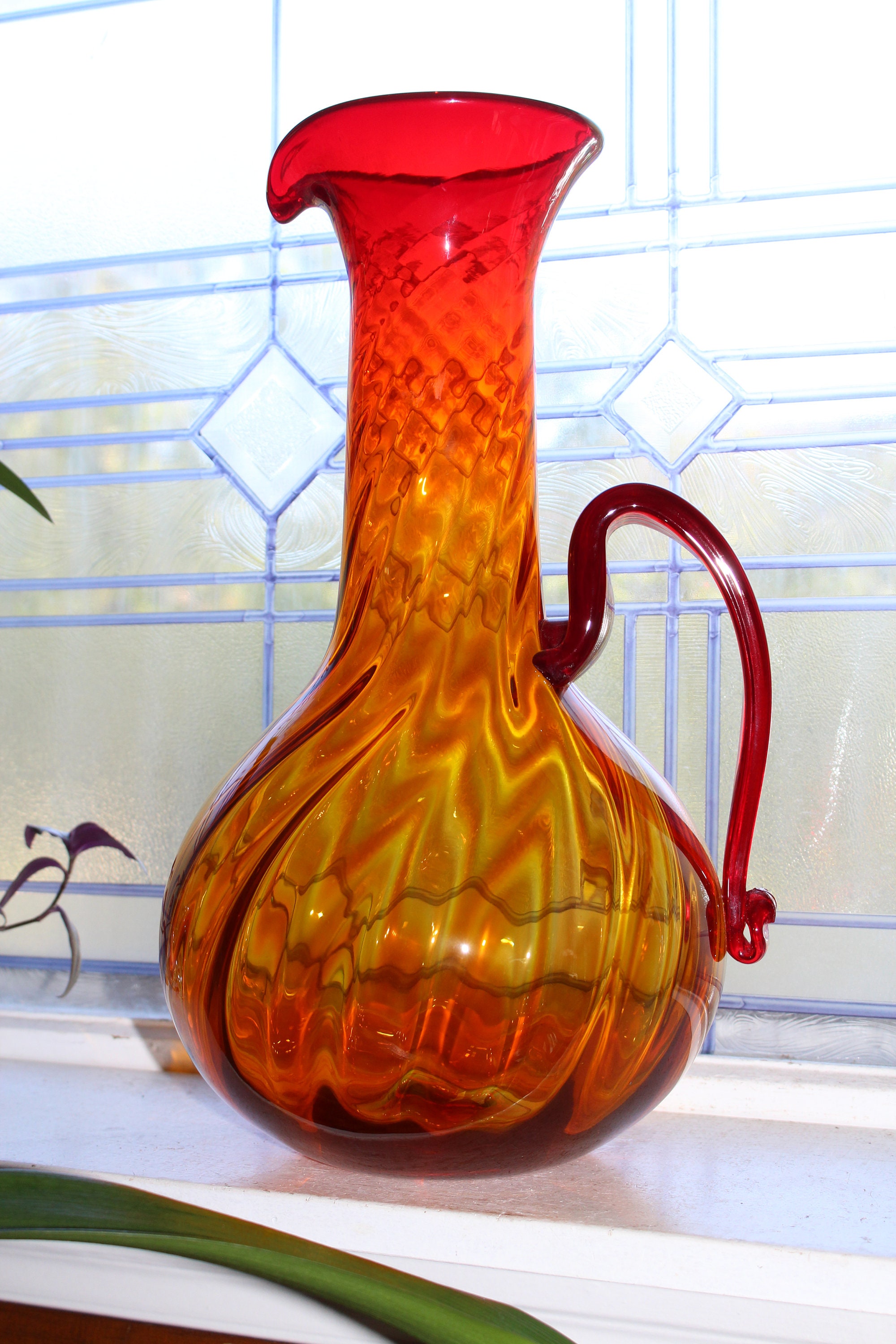 Huge Vintage Blenko Amberina 16 Pitcher 1960s Art Glass