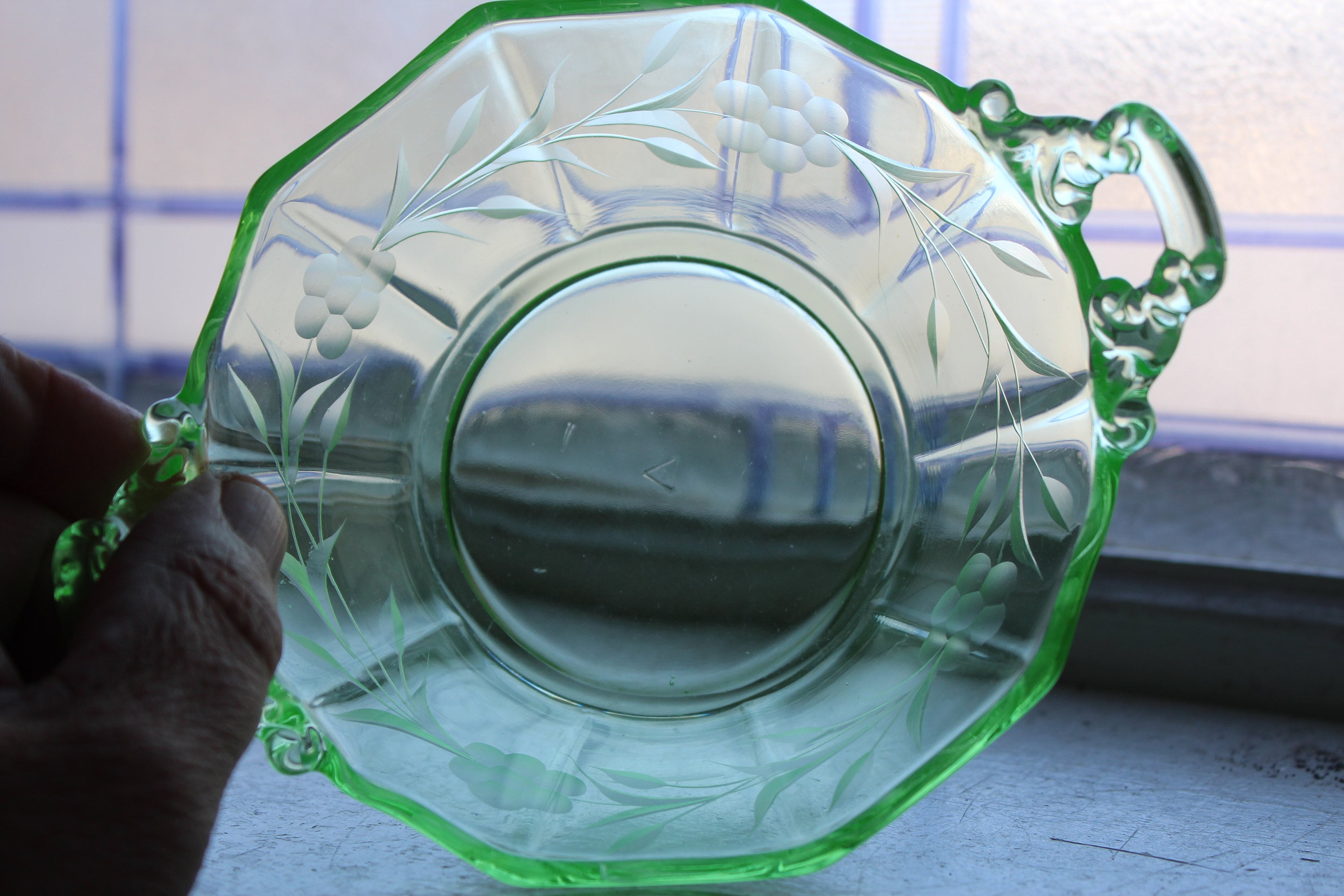 Green Depression Glass Bowl With Handles