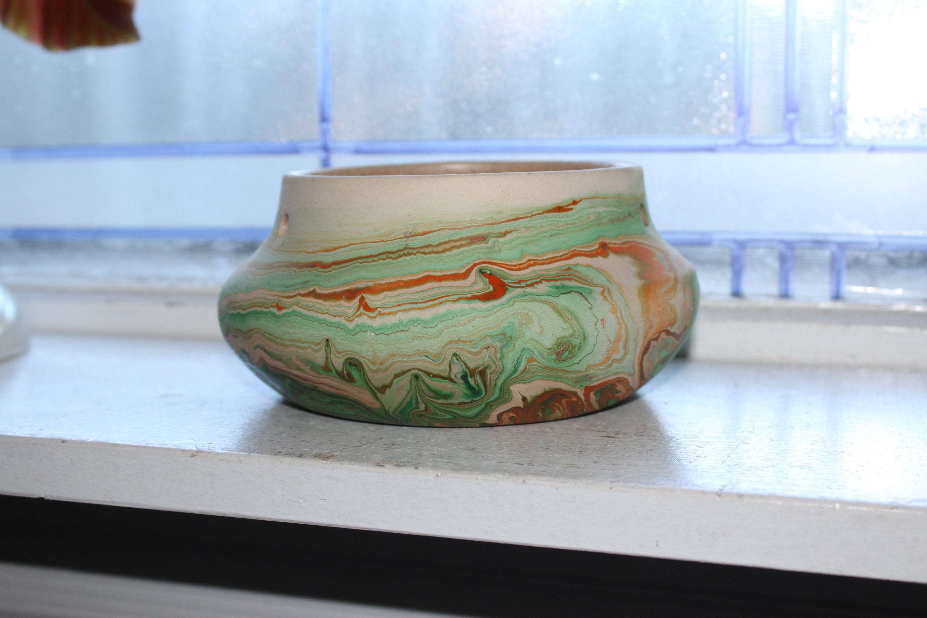 Nemadji Pottery Hanging Planter Vintage Handmade Swirl Pottery Home ...