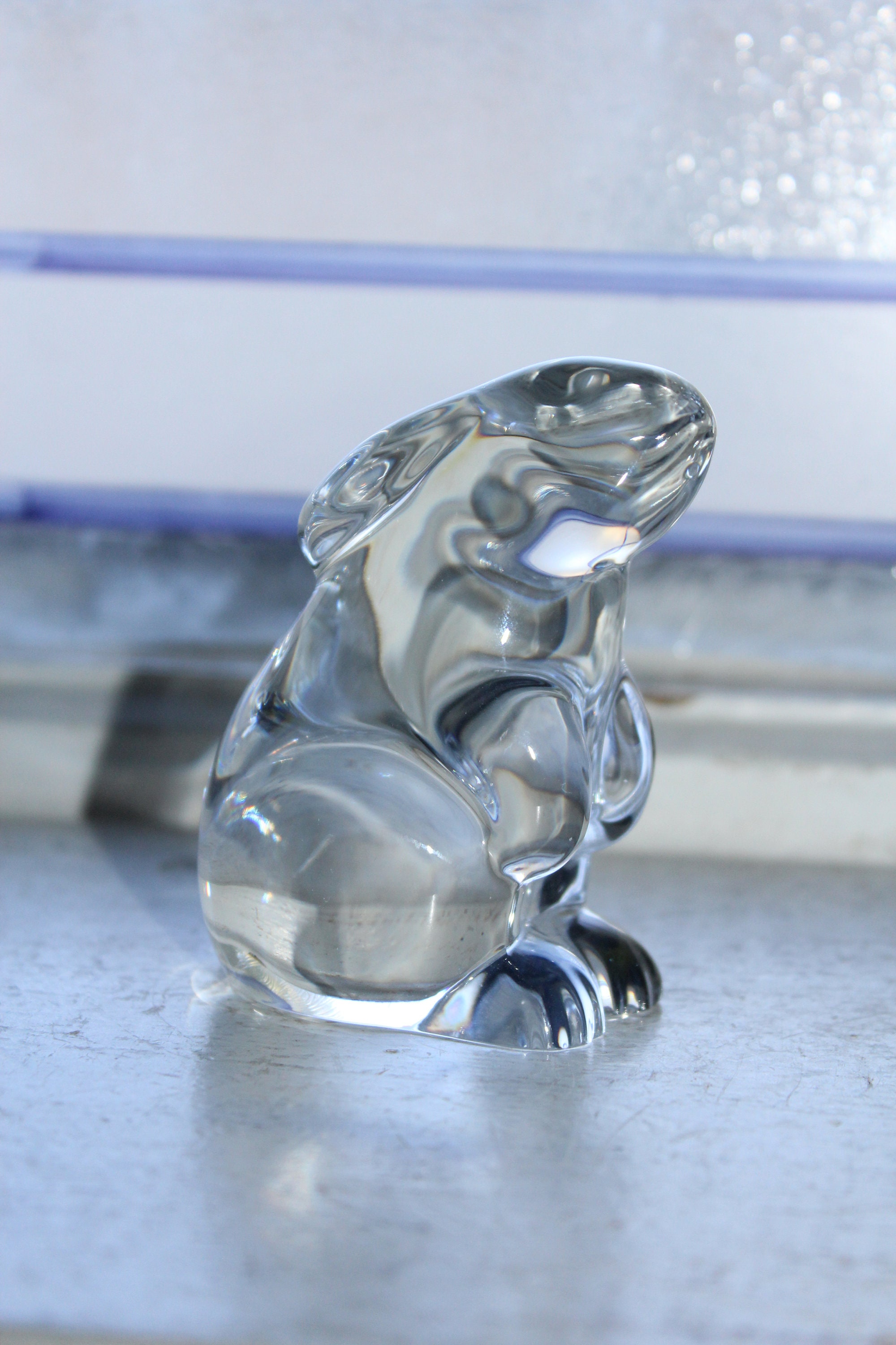 Baccarat Crystal Bunny Rabbit Figurine Paperweight Vintage Art Glass