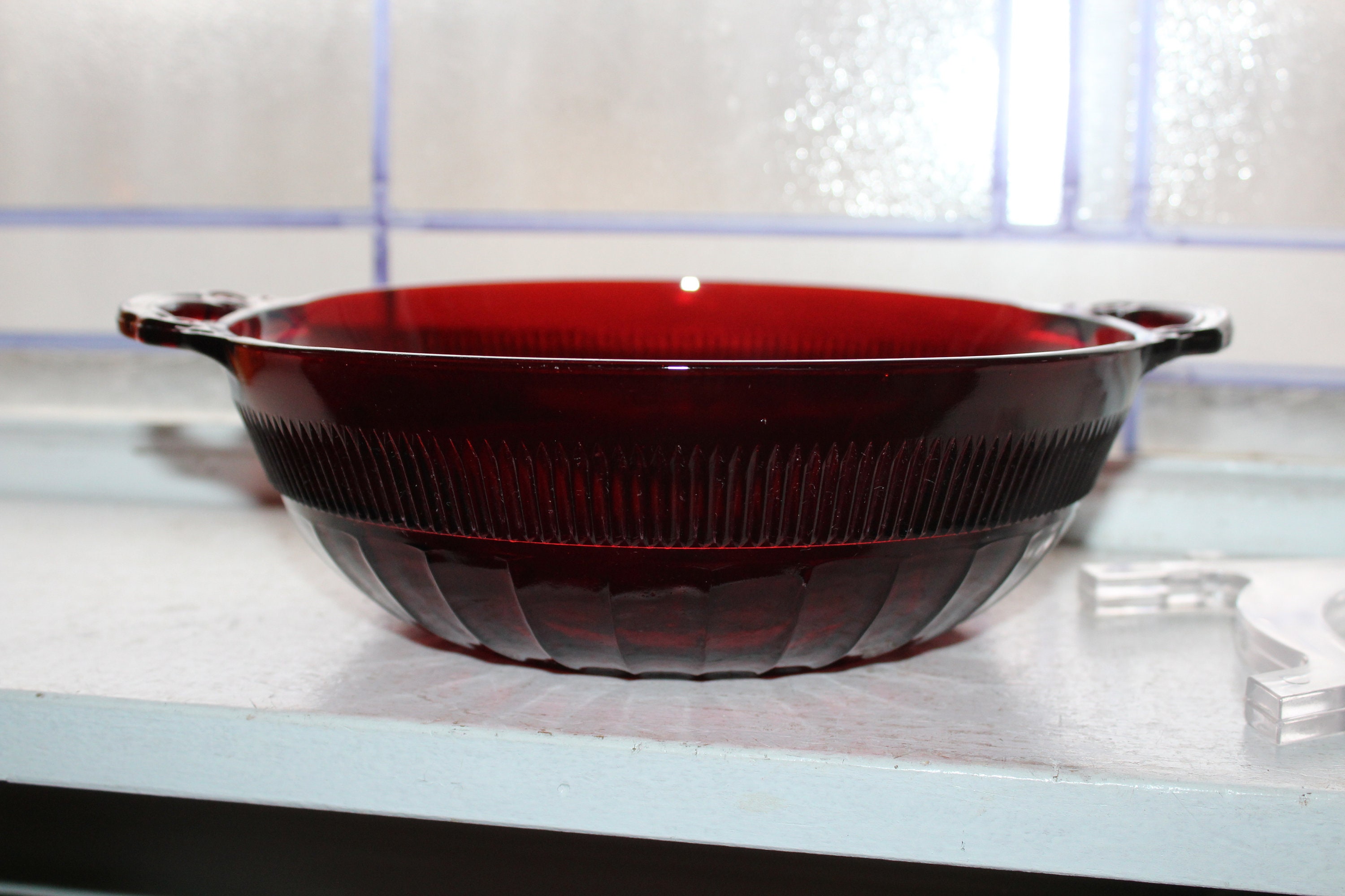 1940s Royal Ruby Red Serving Bowl Coronation Depression Glass