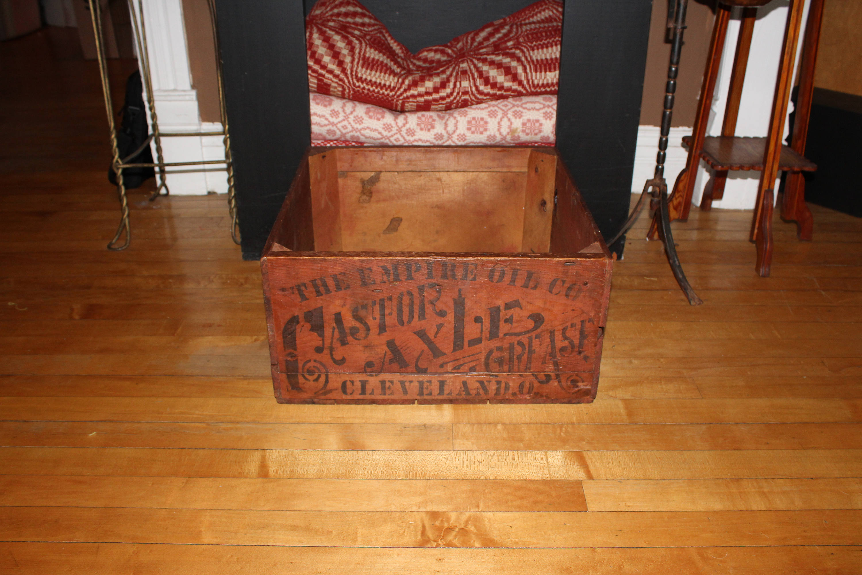 Antique Castor Axle Grease Box Wood Crate Empire Oil Co & Antique Smith ...