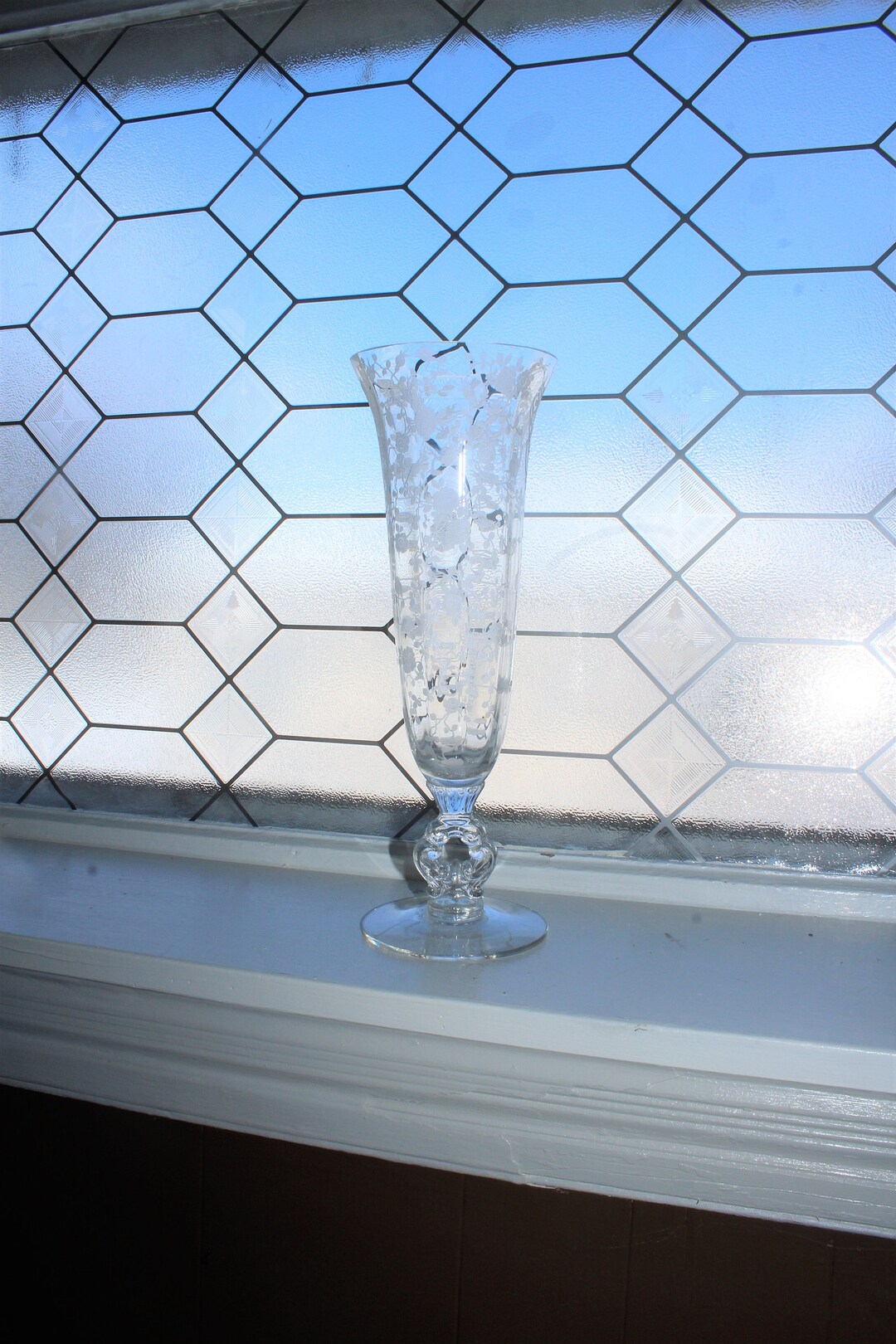 Cambridge Glass Rose Point Vase Keyhole Stem 12 - Etsy