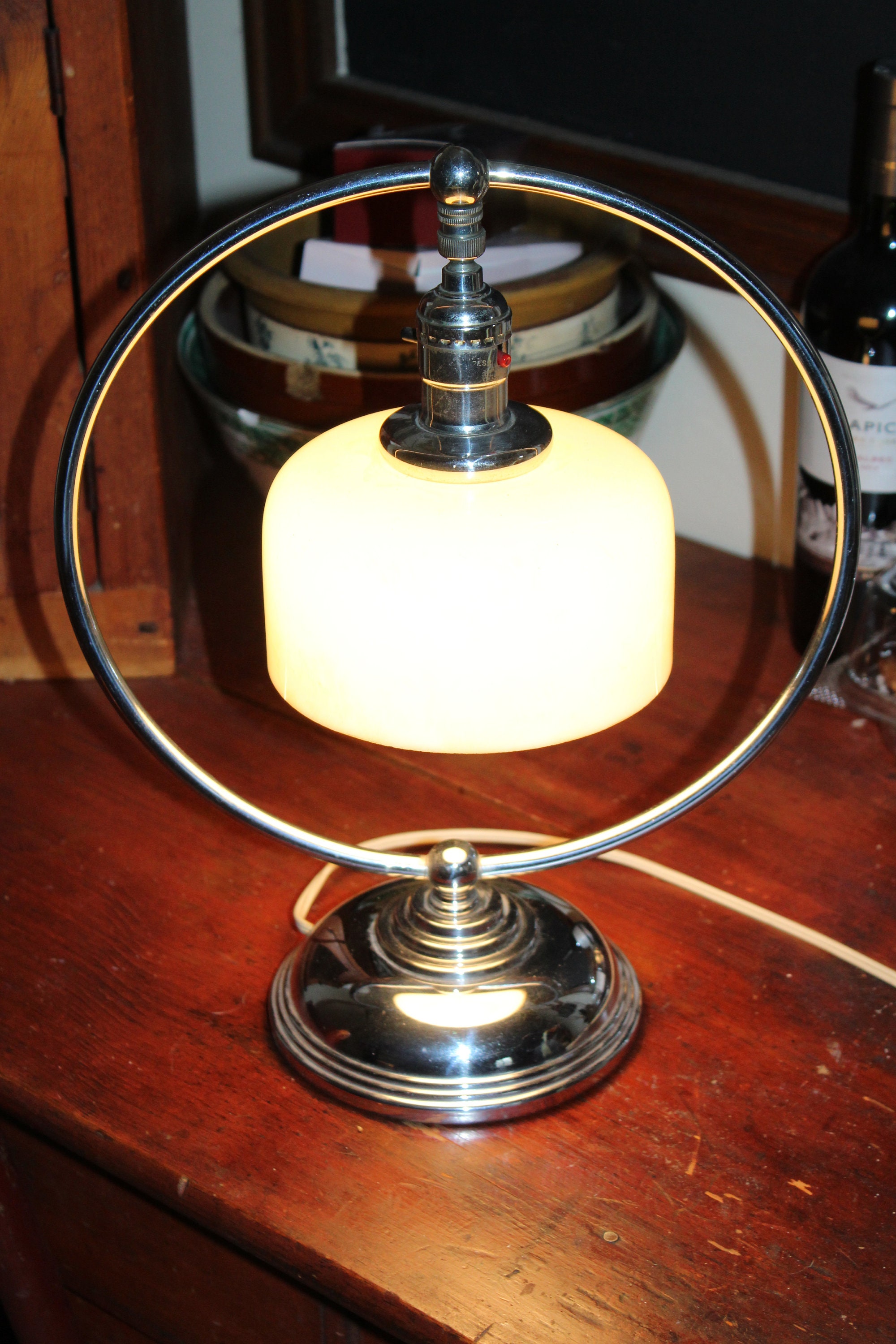 Vintage Art Deco Chase Chrome Round Hoop Lamp 1930s