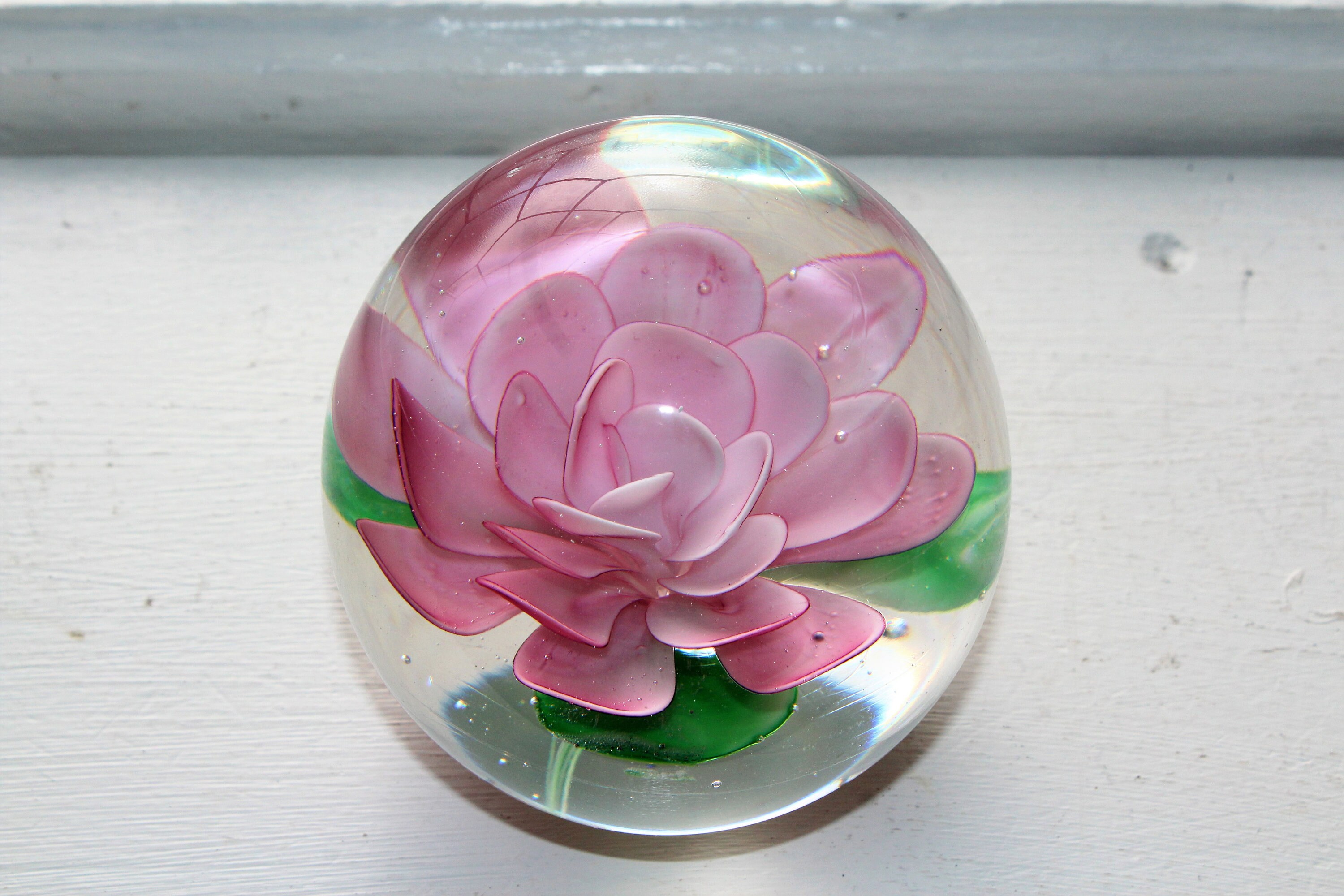 Pink Rose Glass Paperweight by Dynasty Gallery