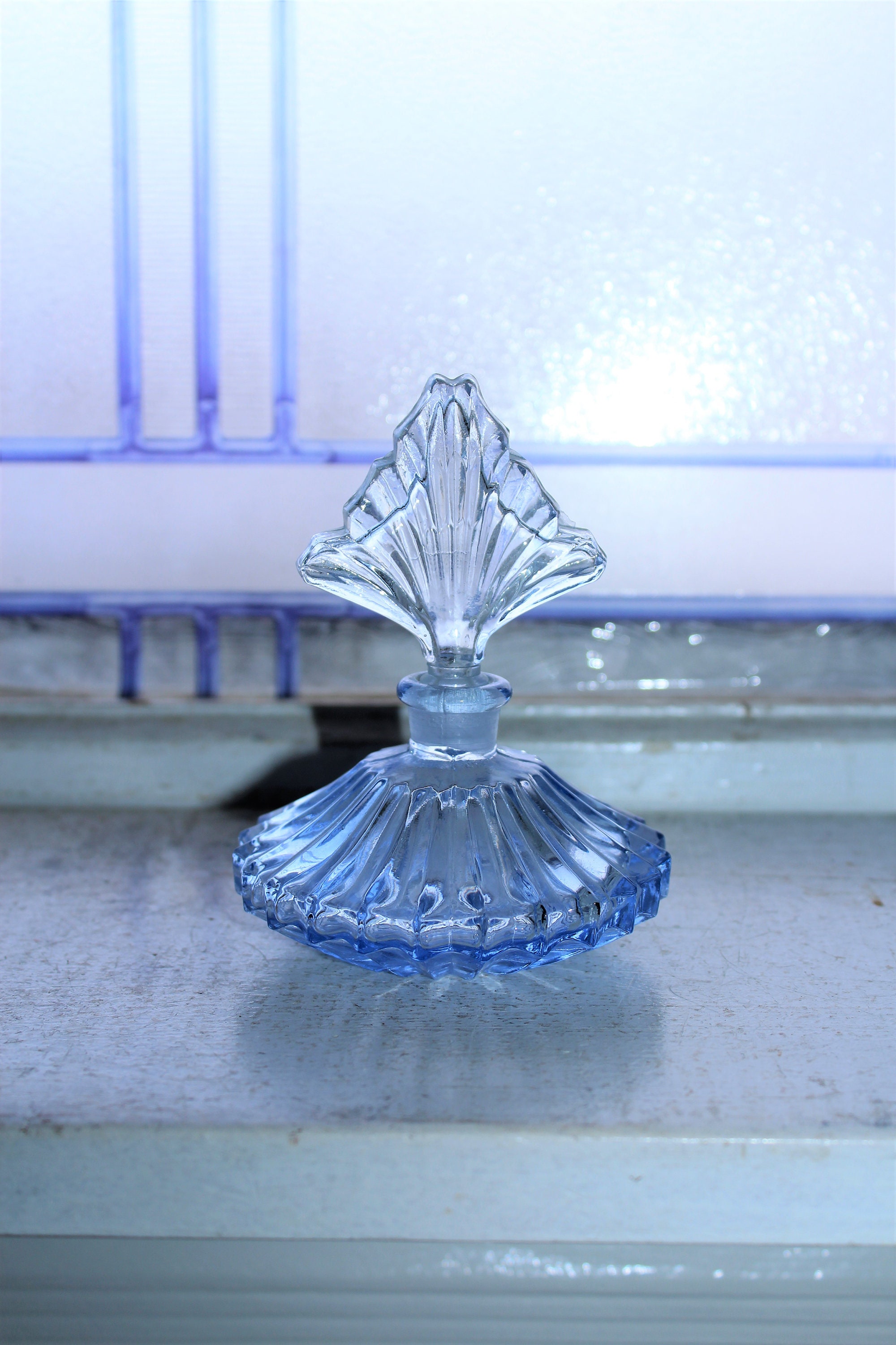 Vintage Art Deco Pale Blue Glass Perfume Bottle
