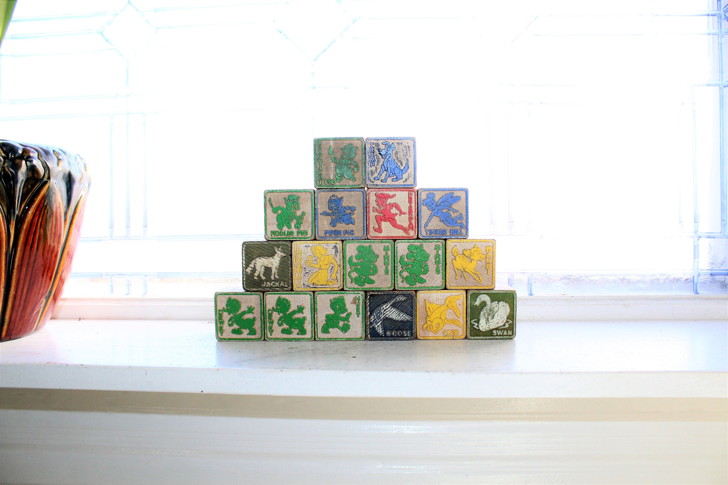Vintage Wooden Blocks Disney Set of 17 Letter and Picture Blocks
