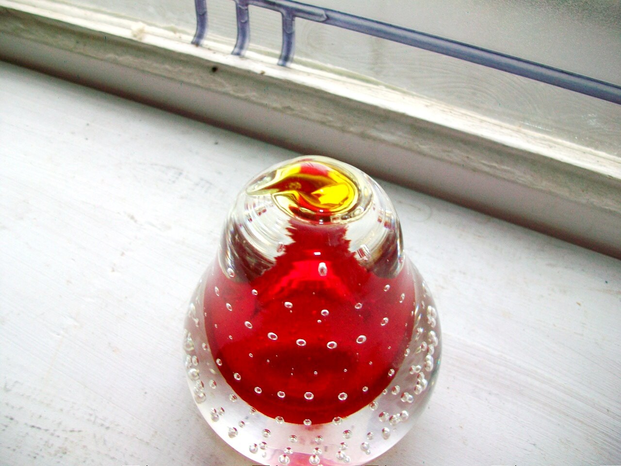 Vintage Glass Paperweight Pear With Red Interior