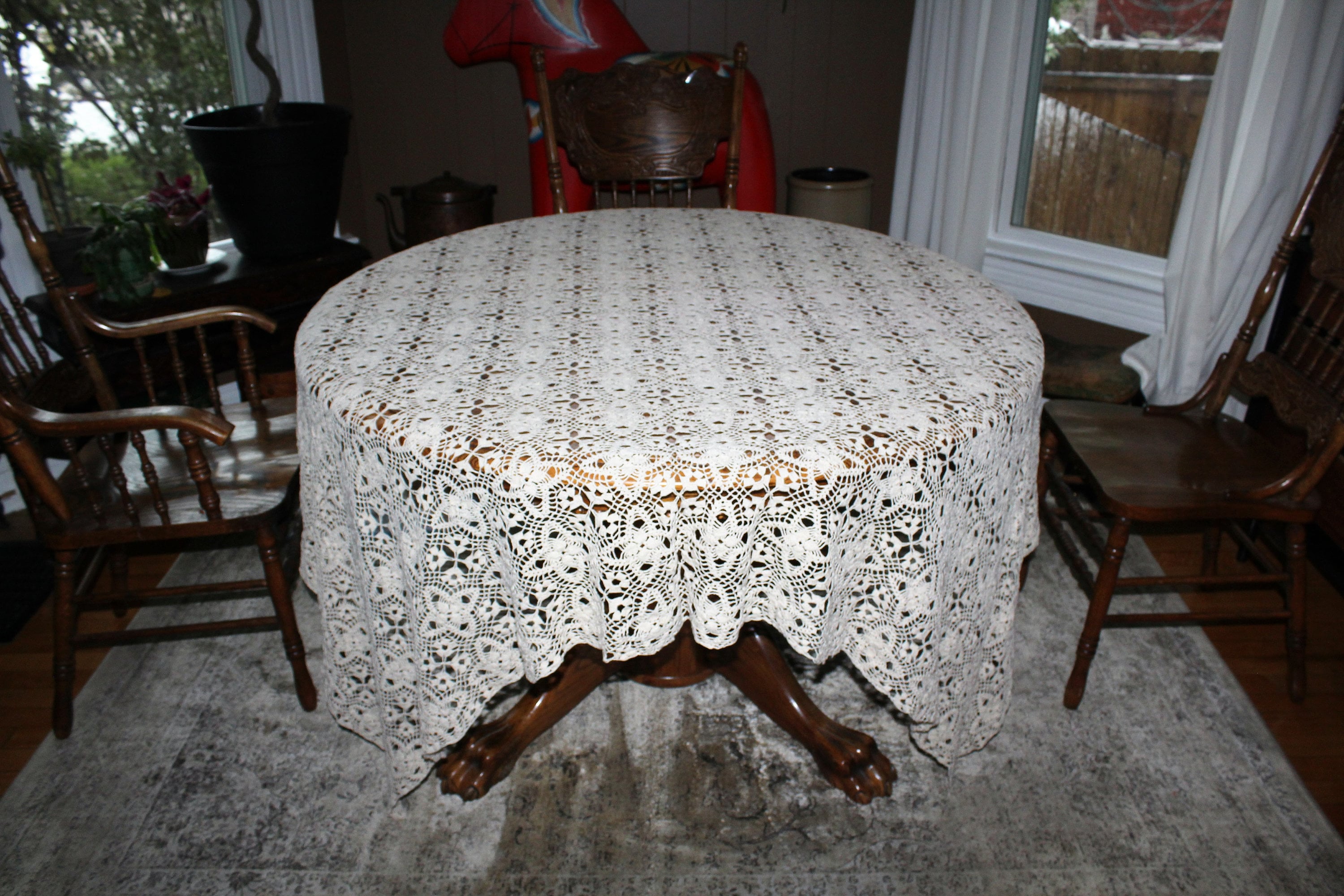 Vintage Hand Crocheted Tablecloth Rectangular 70 x 60 Off White