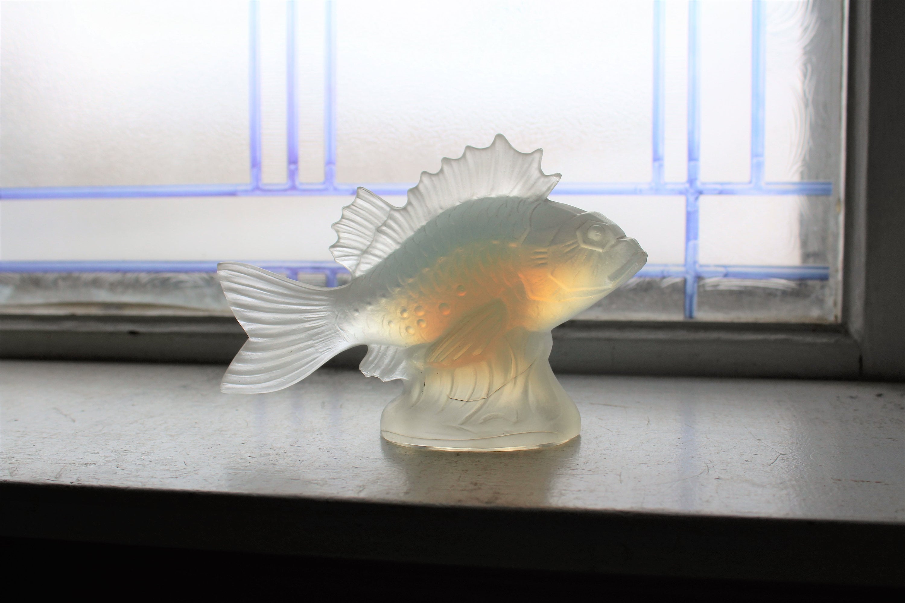 Vintage 1930s Verlys Opalescent Glass Perch Fish Figurine