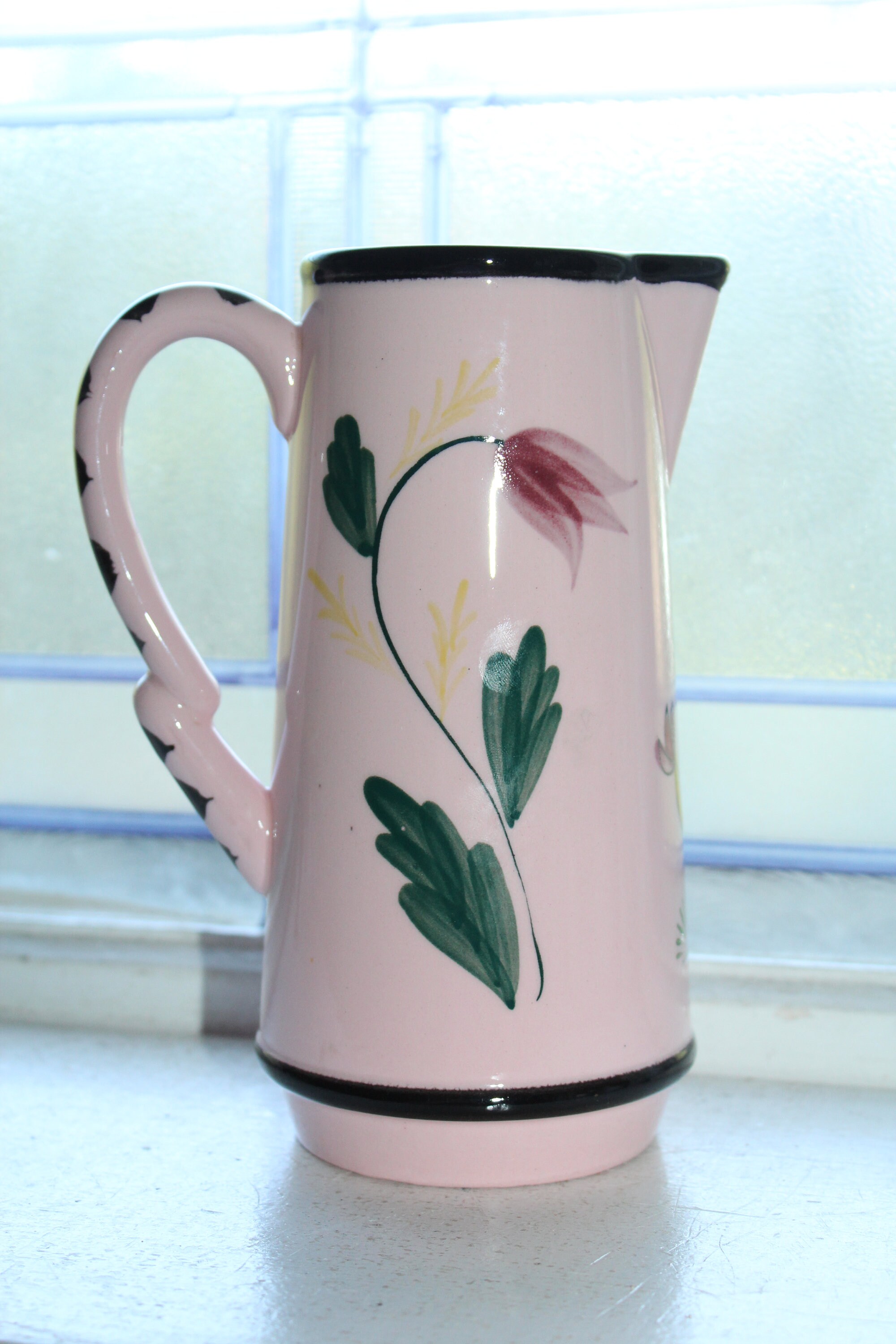 Vintage Milk Pitcher Homesteaders Farmers in Pink and Black