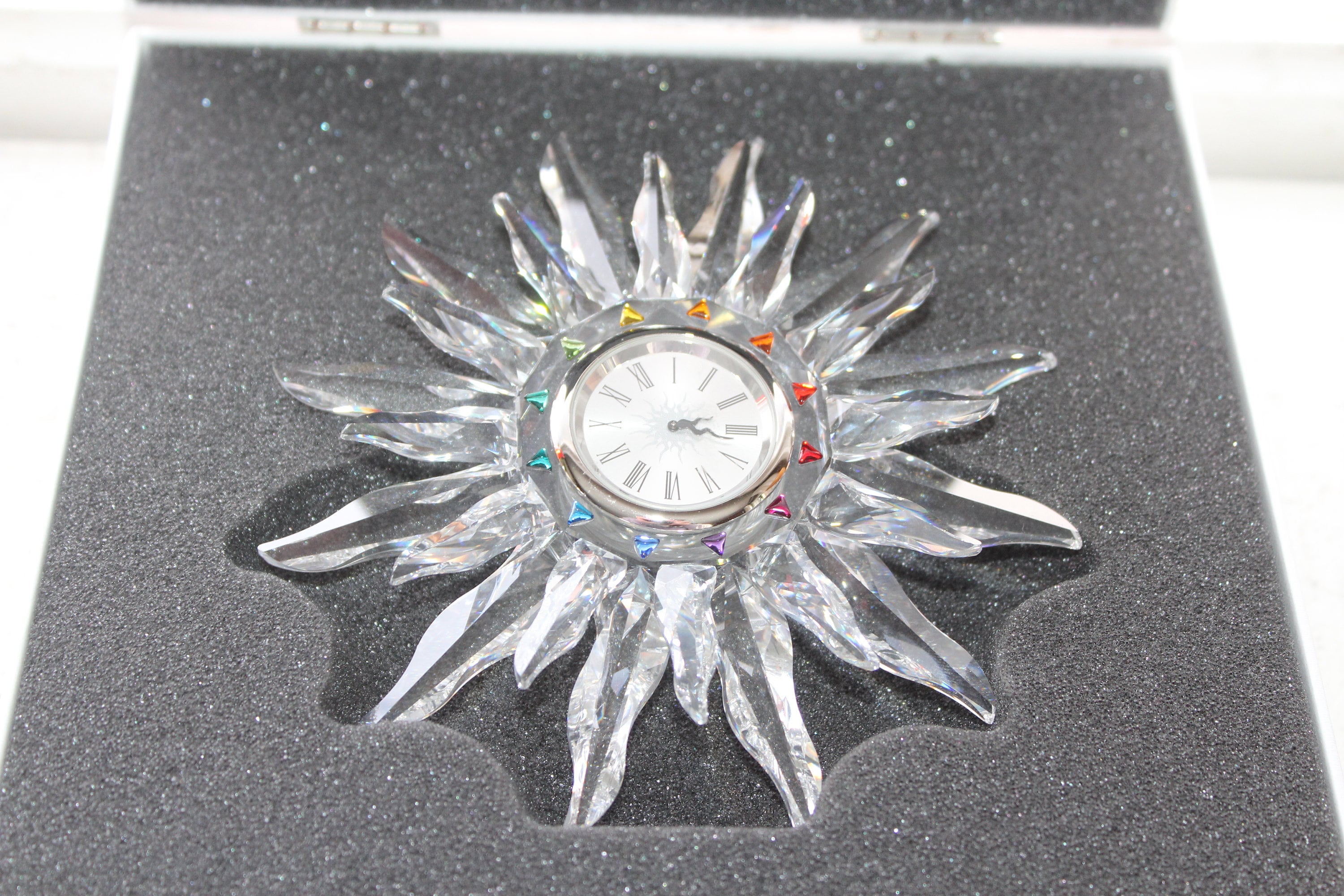 Swarovski Crystal Solaris Clock Sunburst with Original Box
